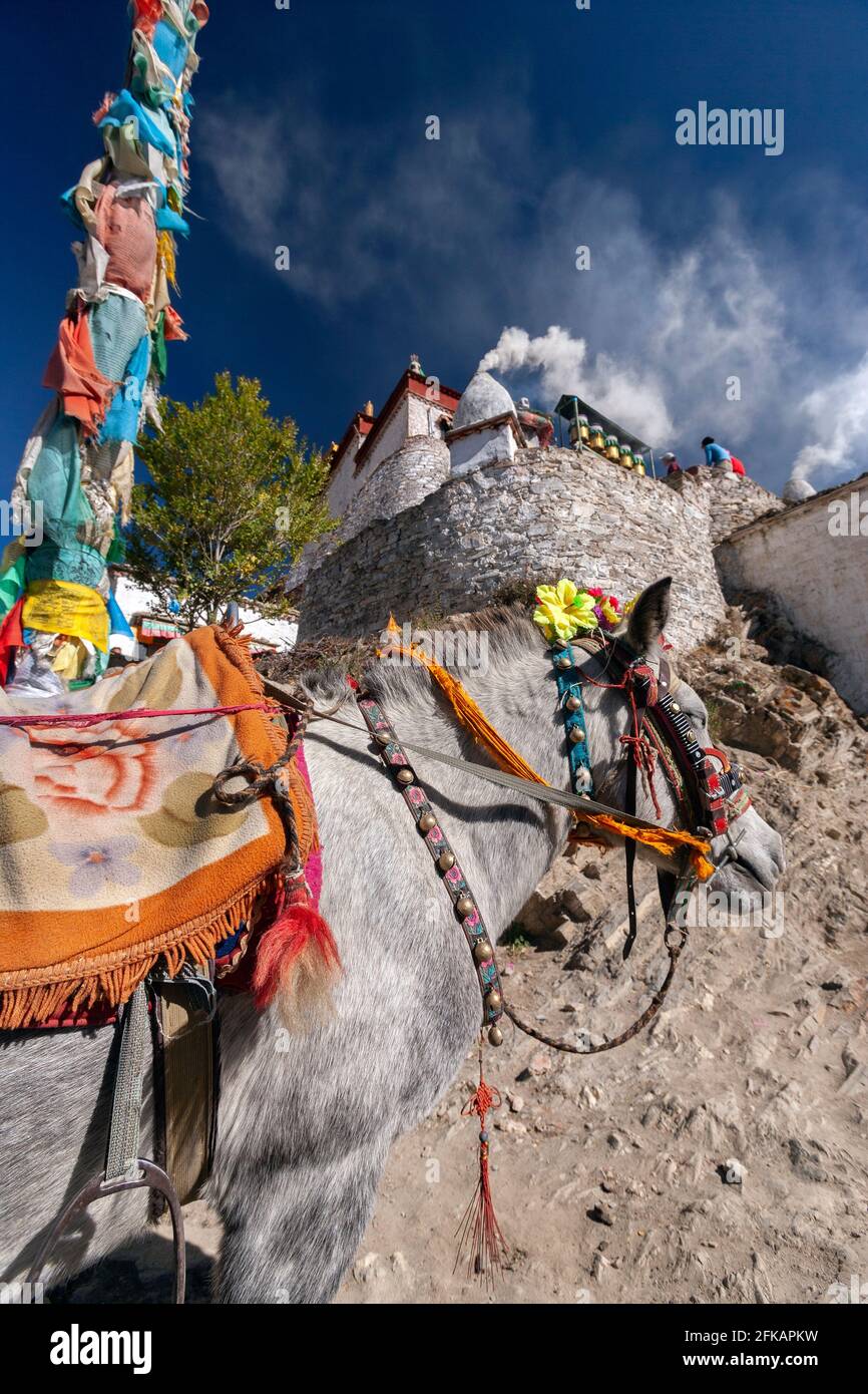 Yungbulakang Palace or Yumbu Lakhang, high on the Tibetan Plateau in ...
