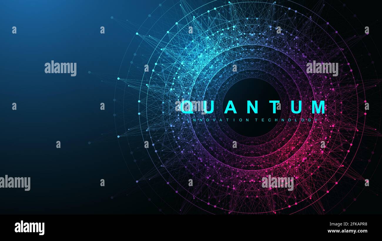 Quantum computer innovation technology concept. Sphere explosion background. Deep learning ...