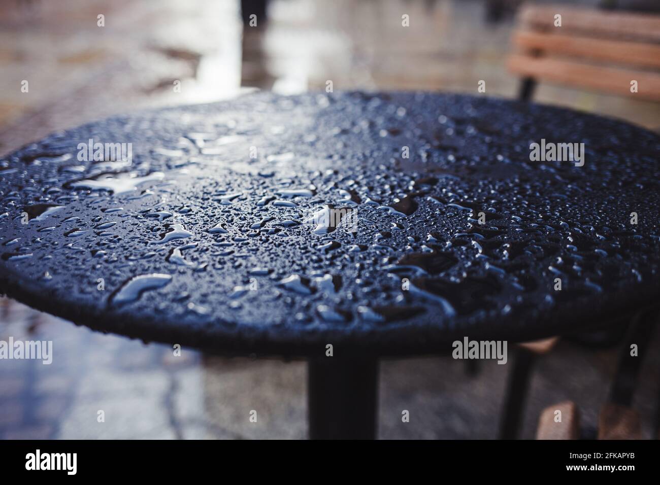 autumn rain drops on the table in a cafe Stock Photo - Alamy