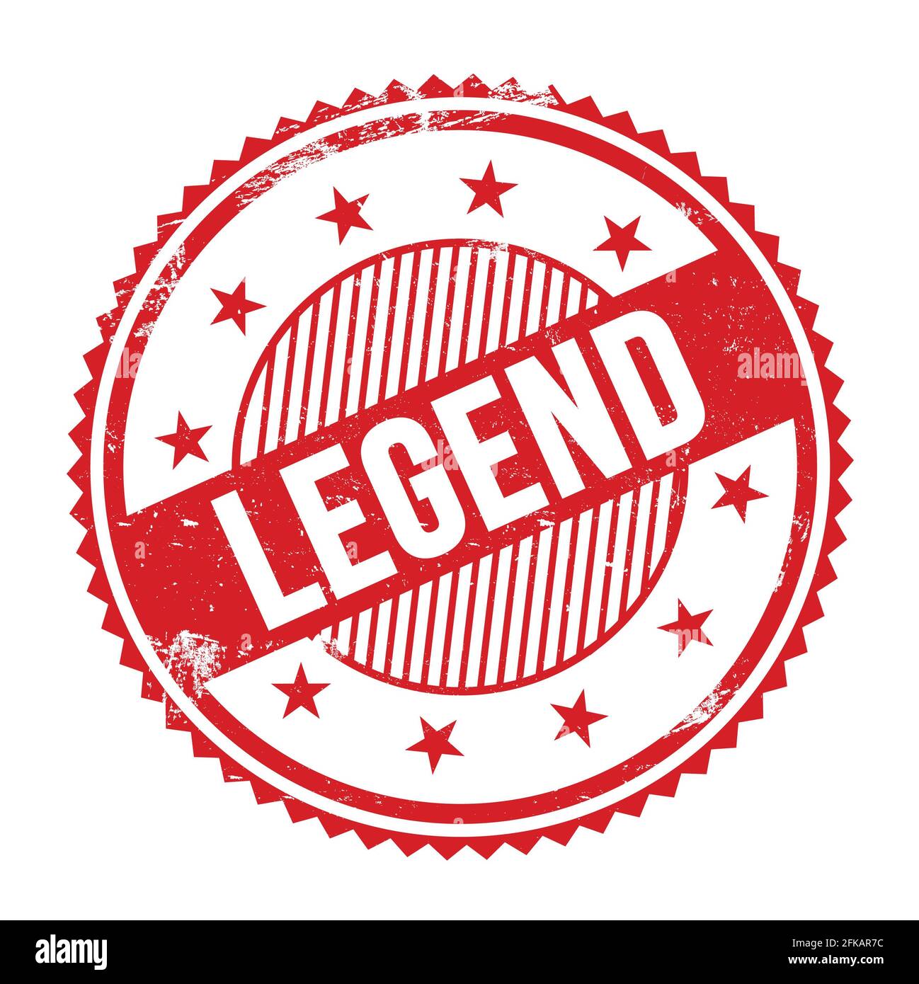 LEGEND text written on red grungy zig zag borders round stamp Stock ...