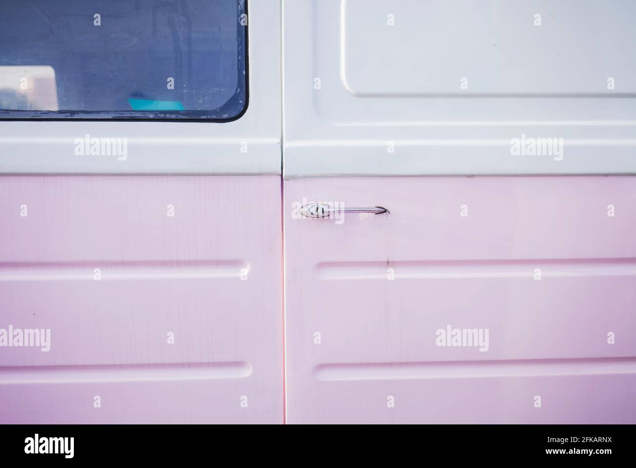 metallic element with window of old retro bus Stock Photo - Alamy