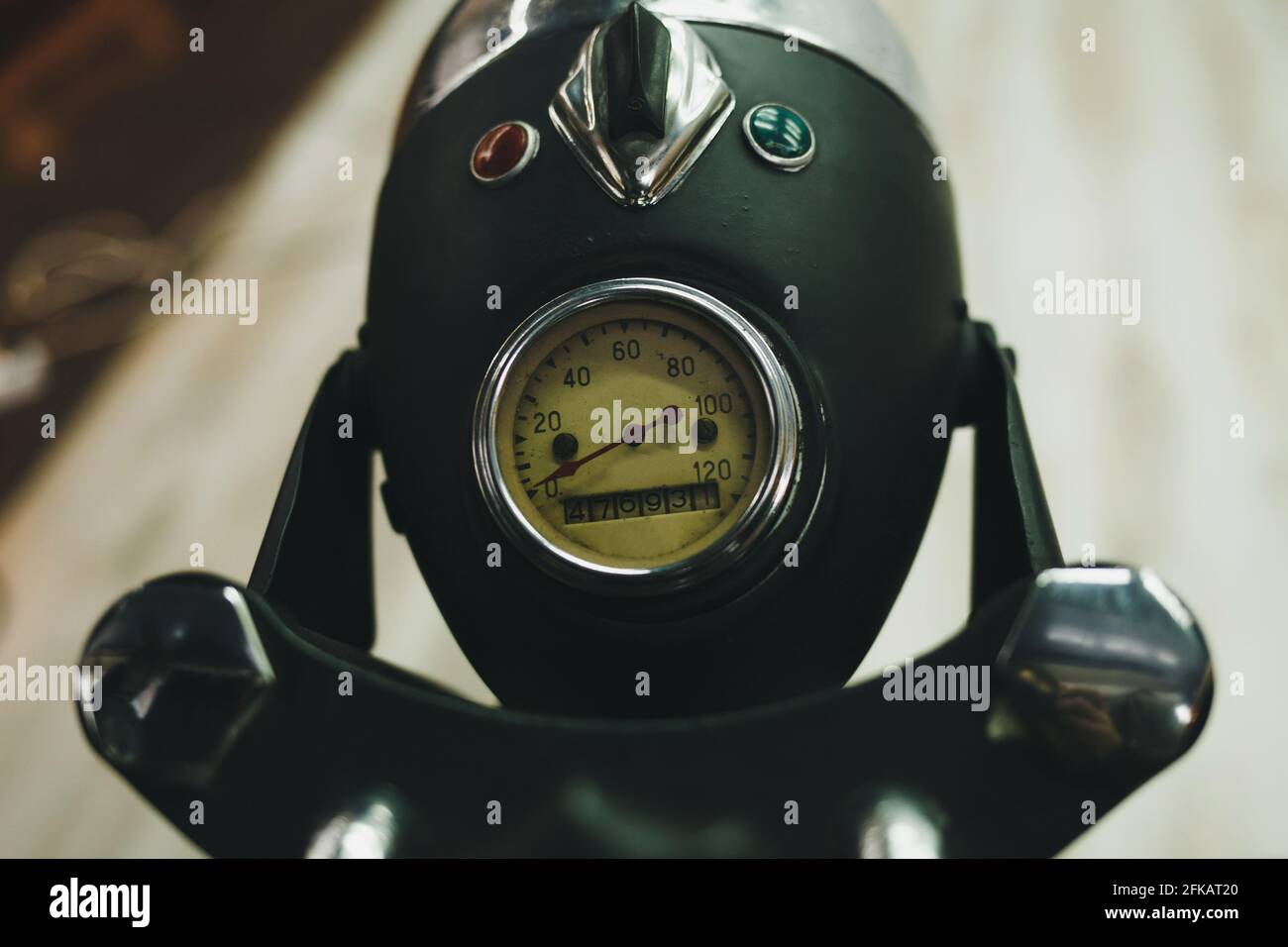 Vintage motorcycle tachometer with chrome ring and white dial Stock ...