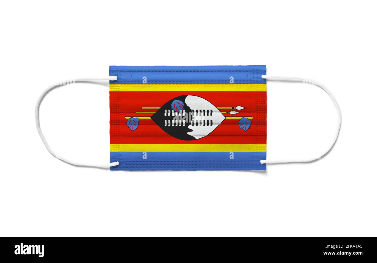Flag of Swaziland on a disposable surgical mask. White background ...