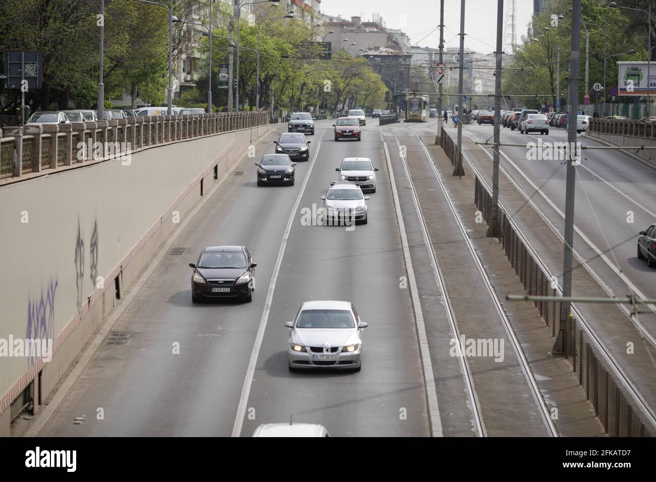 Bucharest, Romania - April 27, 2021: Cars in traffic in downtown ...