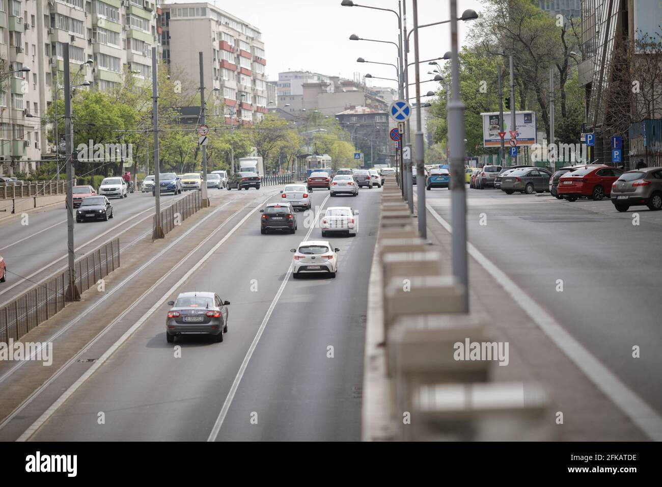 Bucharest, Romania - April 27, 2021: Cars in traffic in downtown ...