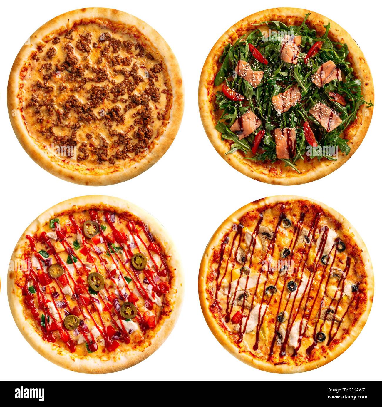 Isolated assorted of pizzas collage menu design Stock Photo - Alamy