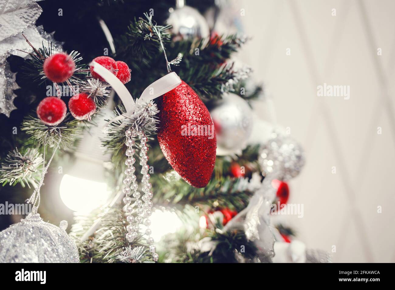 Christmas tree element with garlands and lights Stock Photo - Alamy