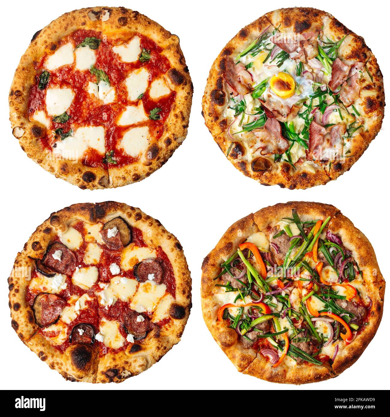Isolated many different pizza menu design collage Stock Photo - Alamy