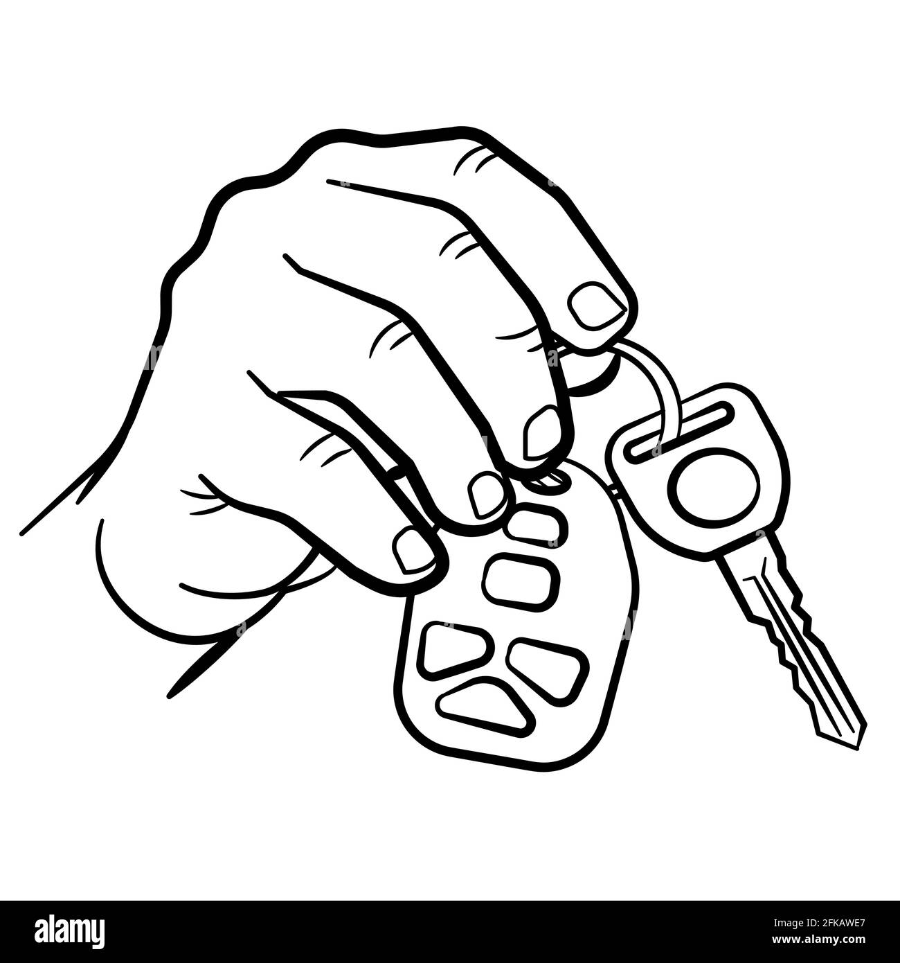 black outline illustration of the hand holding the car keys Stock ...