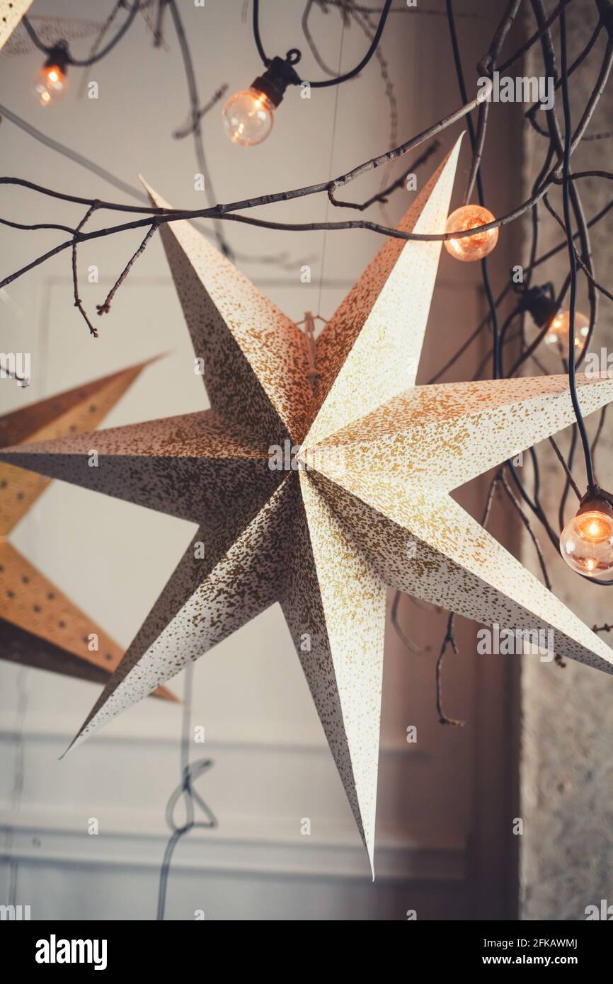 star christmas decorations for hanging on the ceiling Stock Photo - Alamy