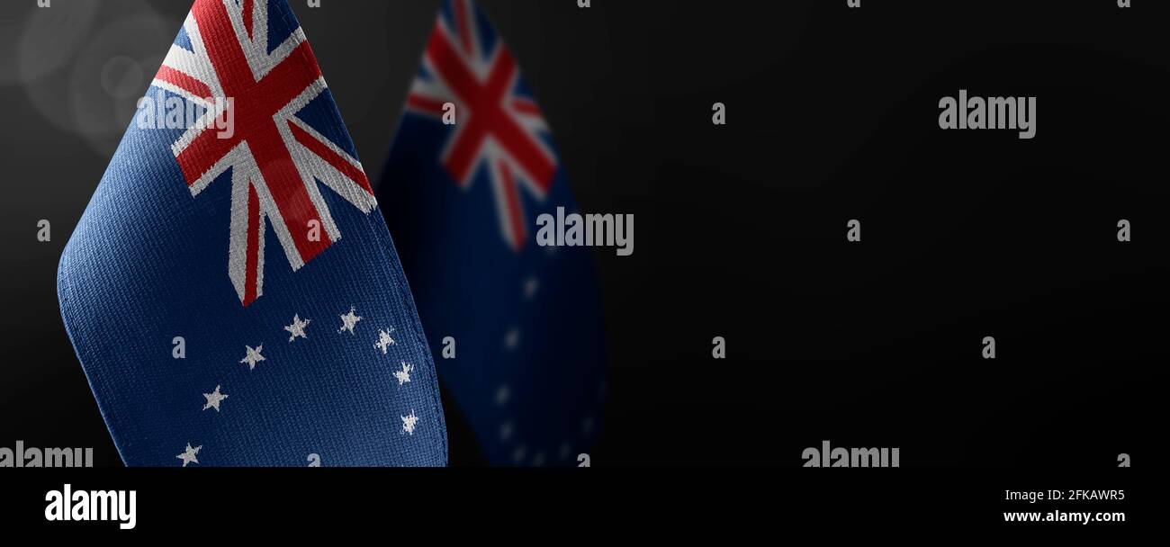 Small national flags of the Cook Islands on a dark background Stock ...