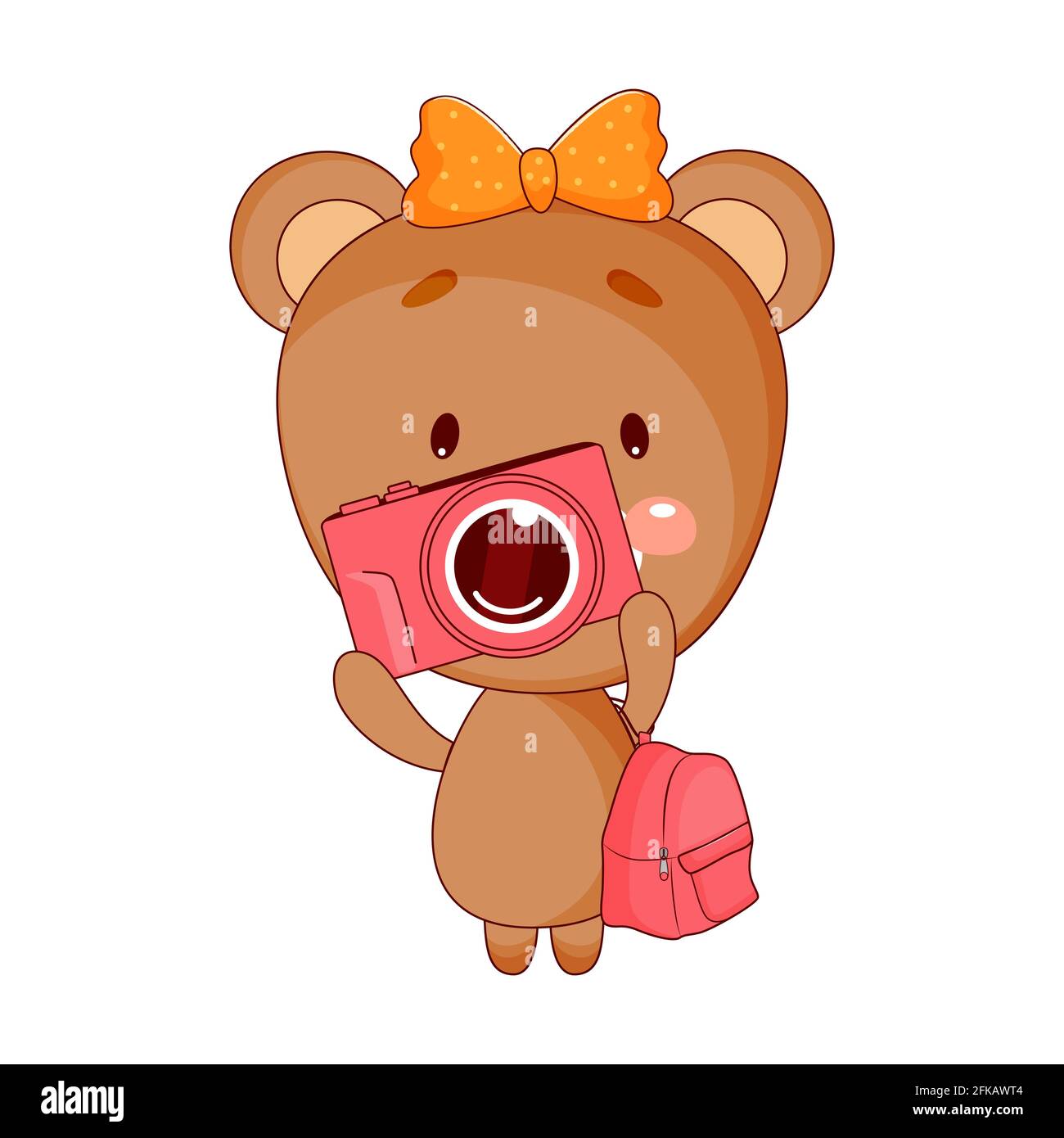 Cute baby bear cartoon girl with backpack and camera. Vector ...