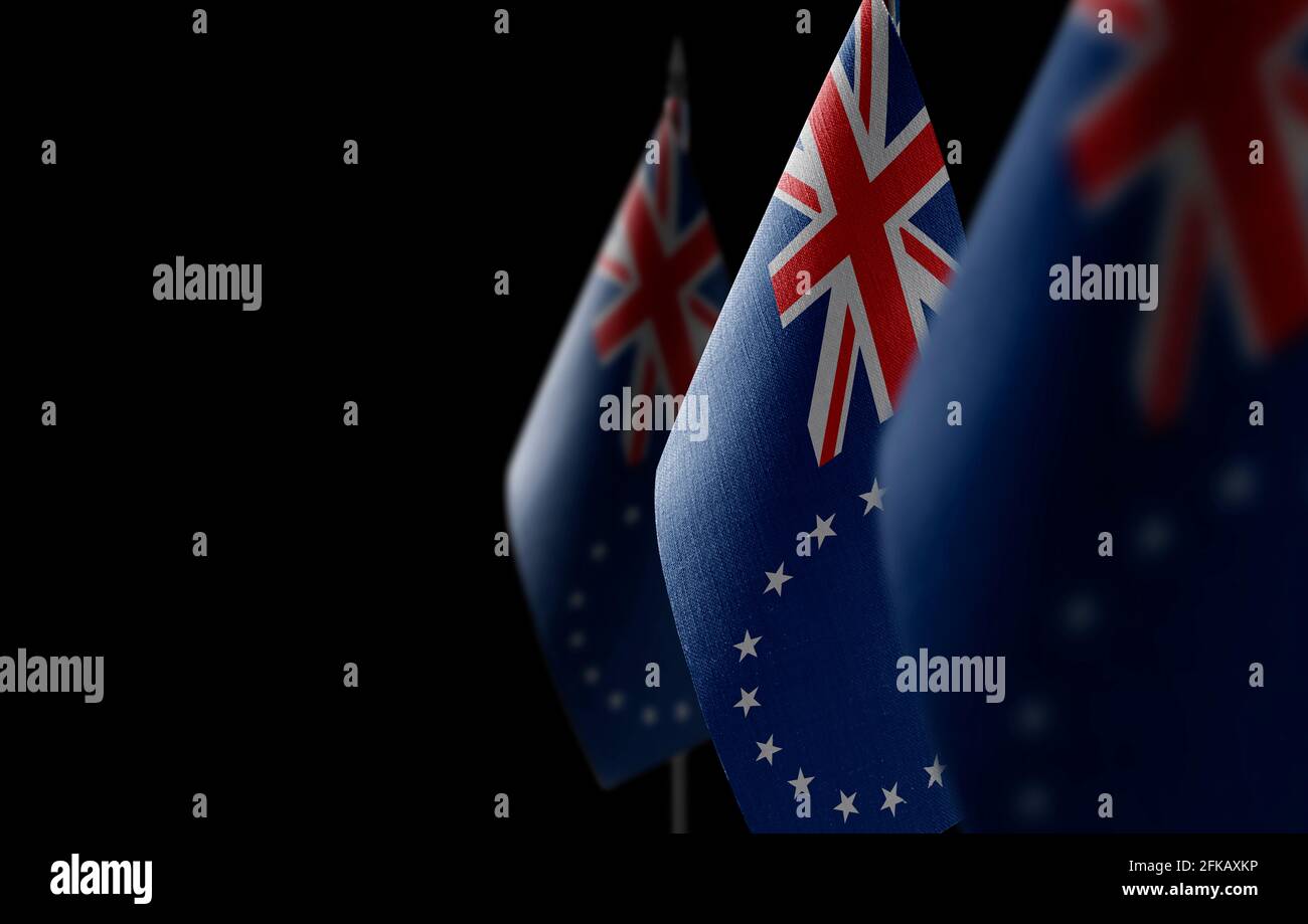 Small national flags of the Cook Islands on a black background Stock ...