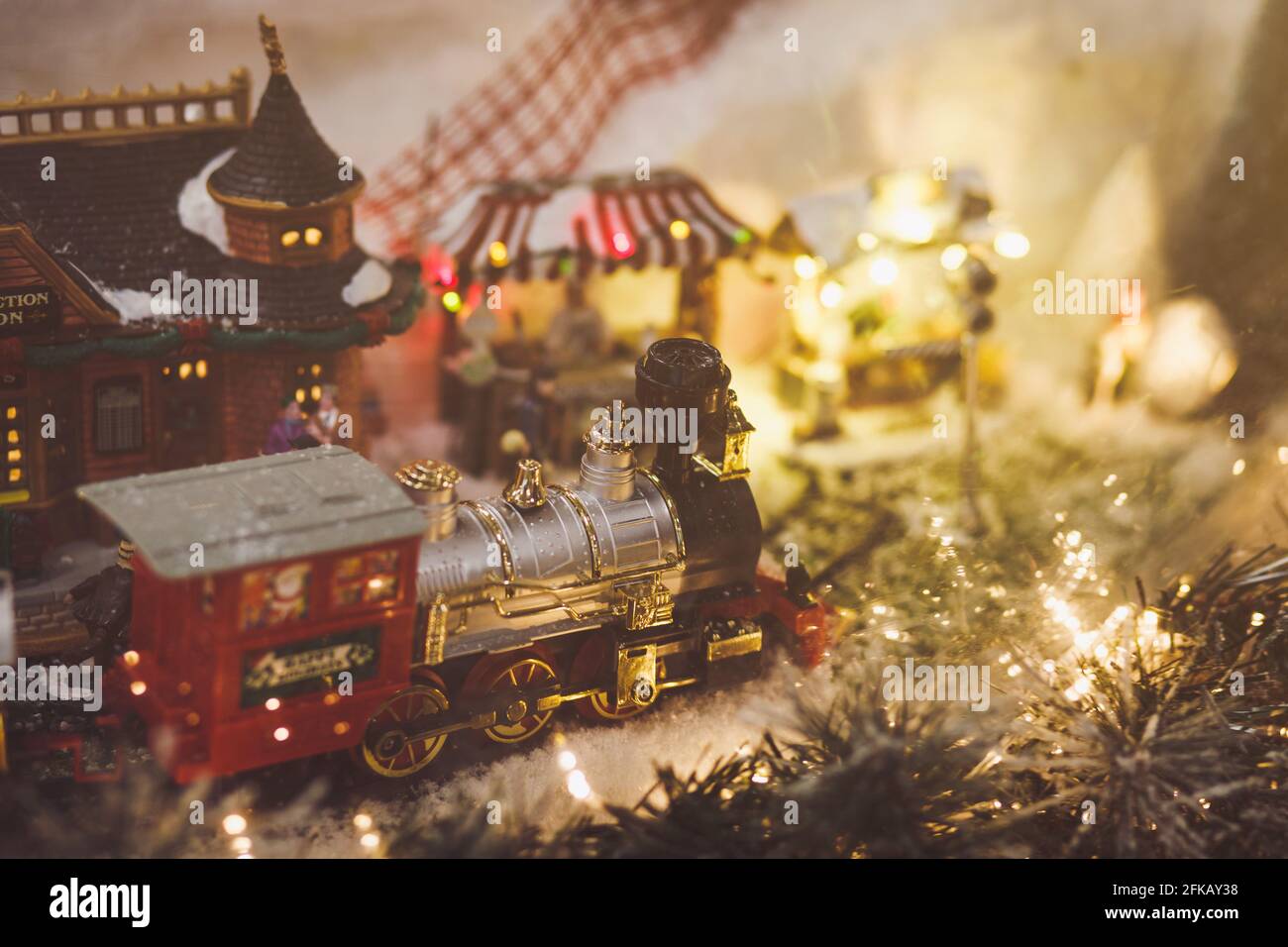 Miniature Christmas train model with steam engine Stock Photo - Alamy