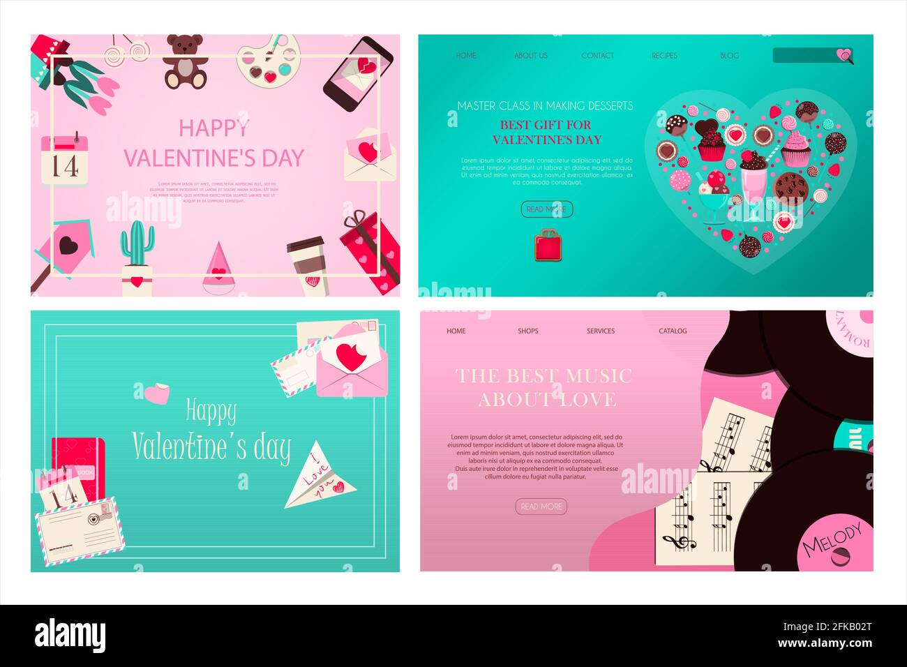 Set of banners for valentine s day. Romantic picture in pink, turquoise ...