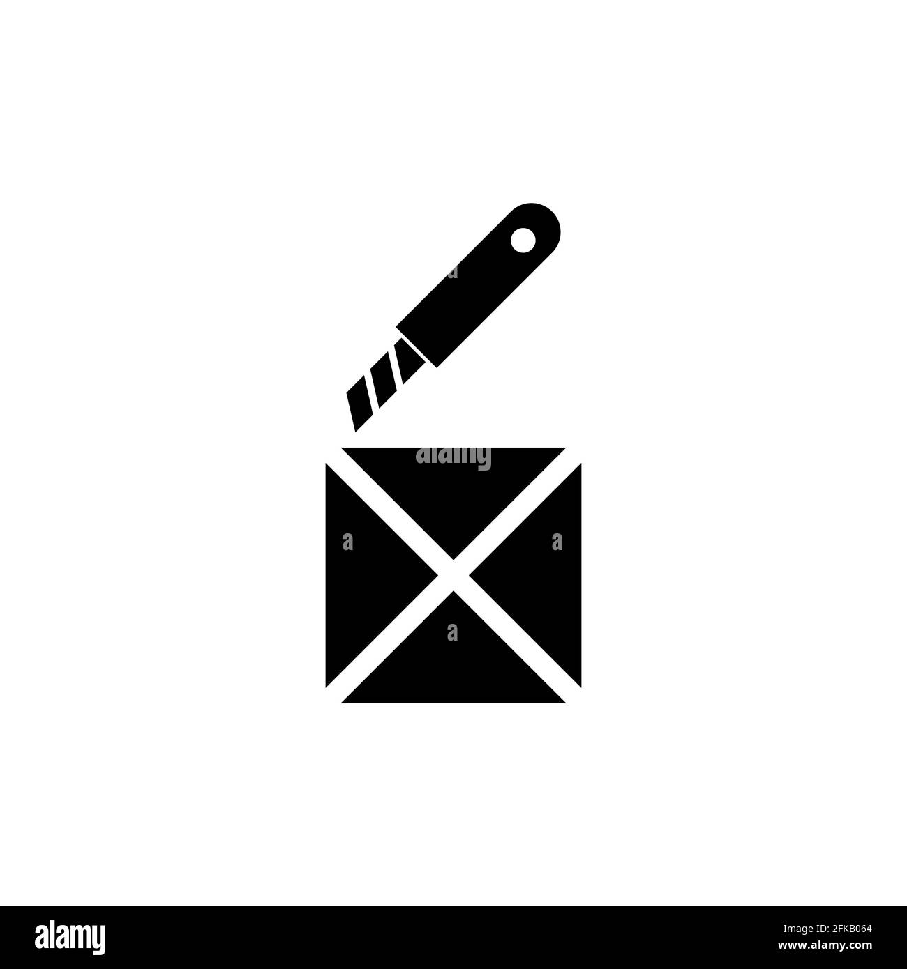 Cutter icon, stationery knife opens a parcel, a box. Vector ...