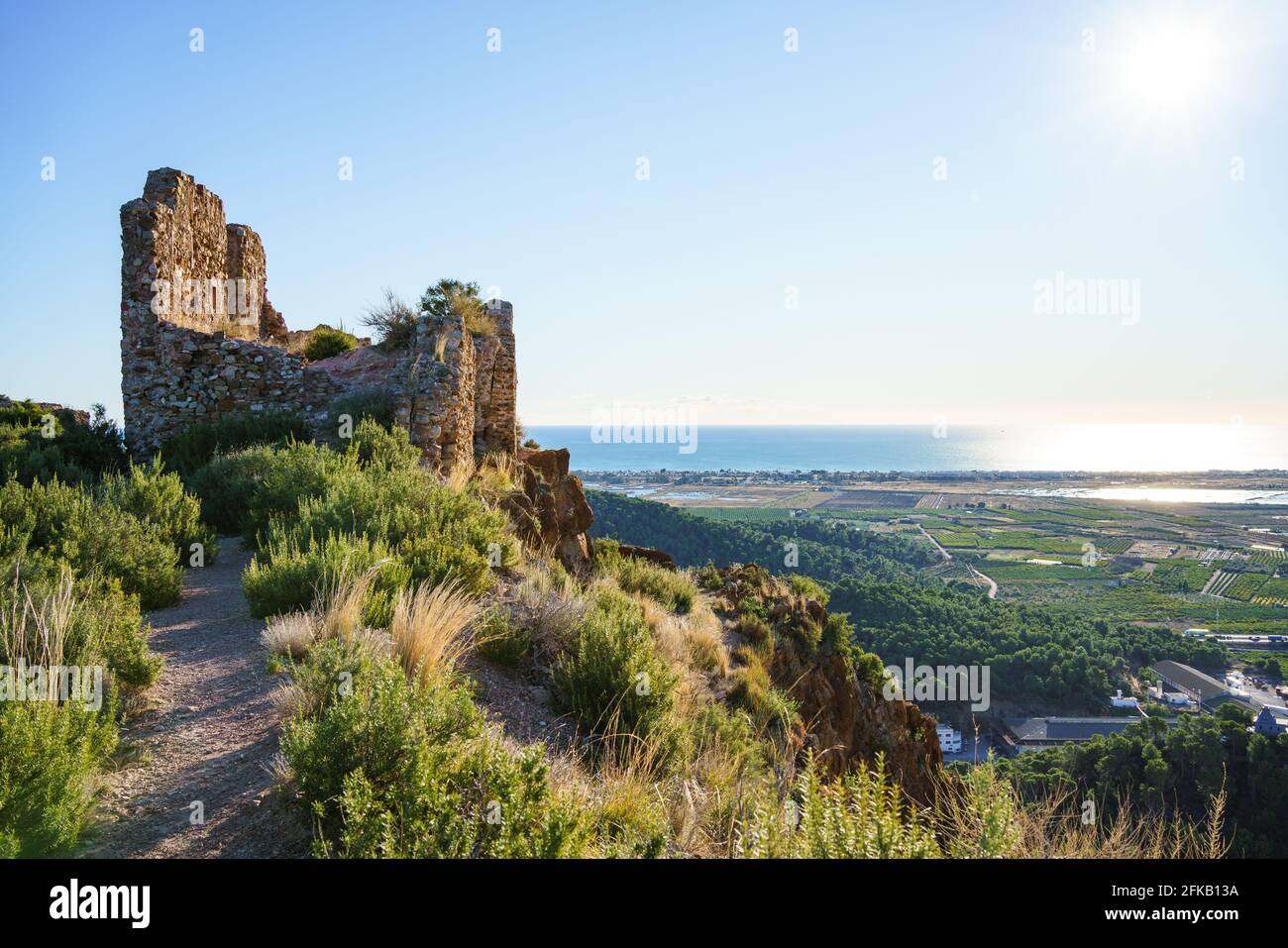 Last remains of a ruined castle on top of a mountain, Almenara, Spain ...