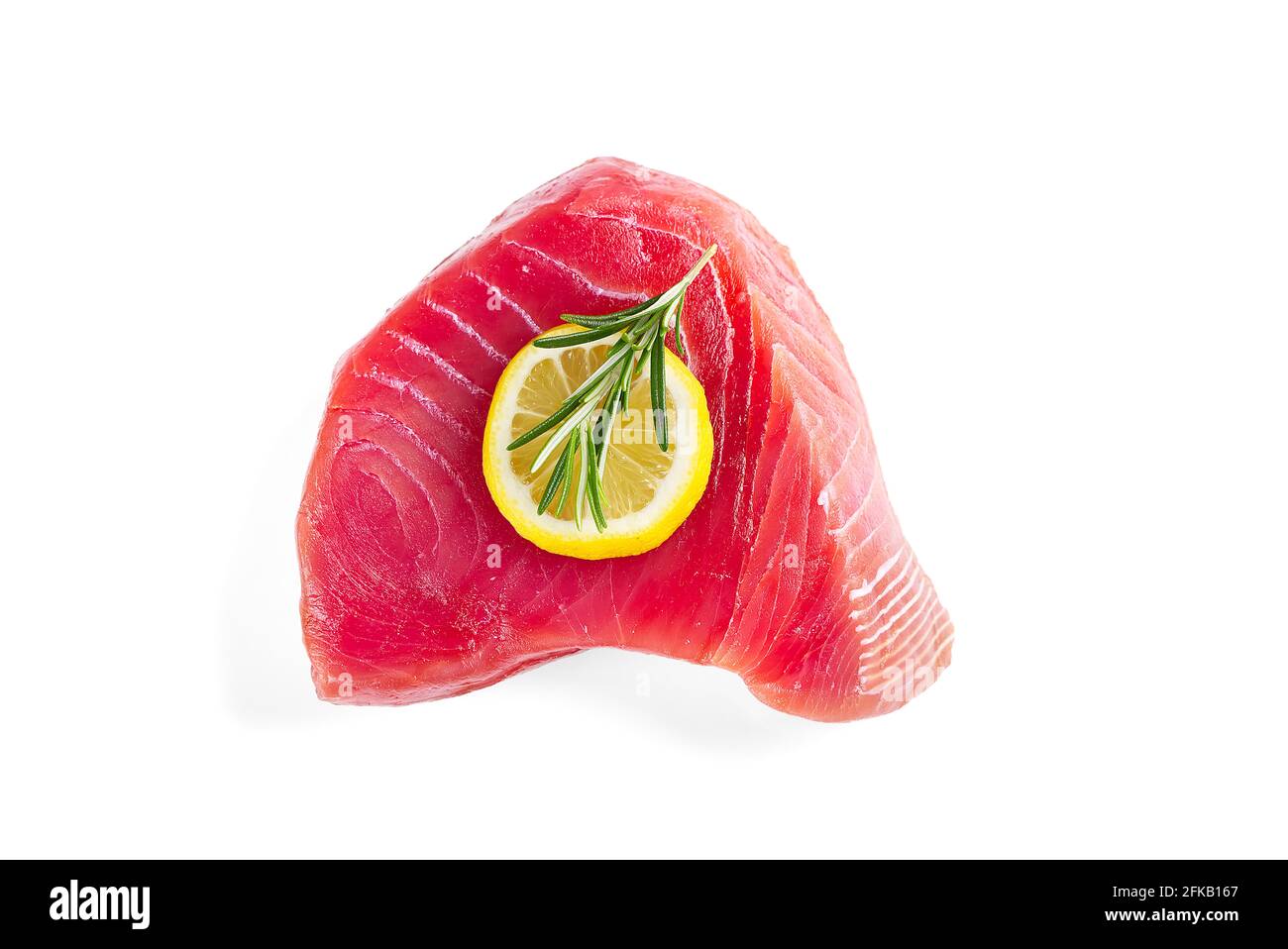 fresh yellowfin sliced tuna steak isolated on a white background ...