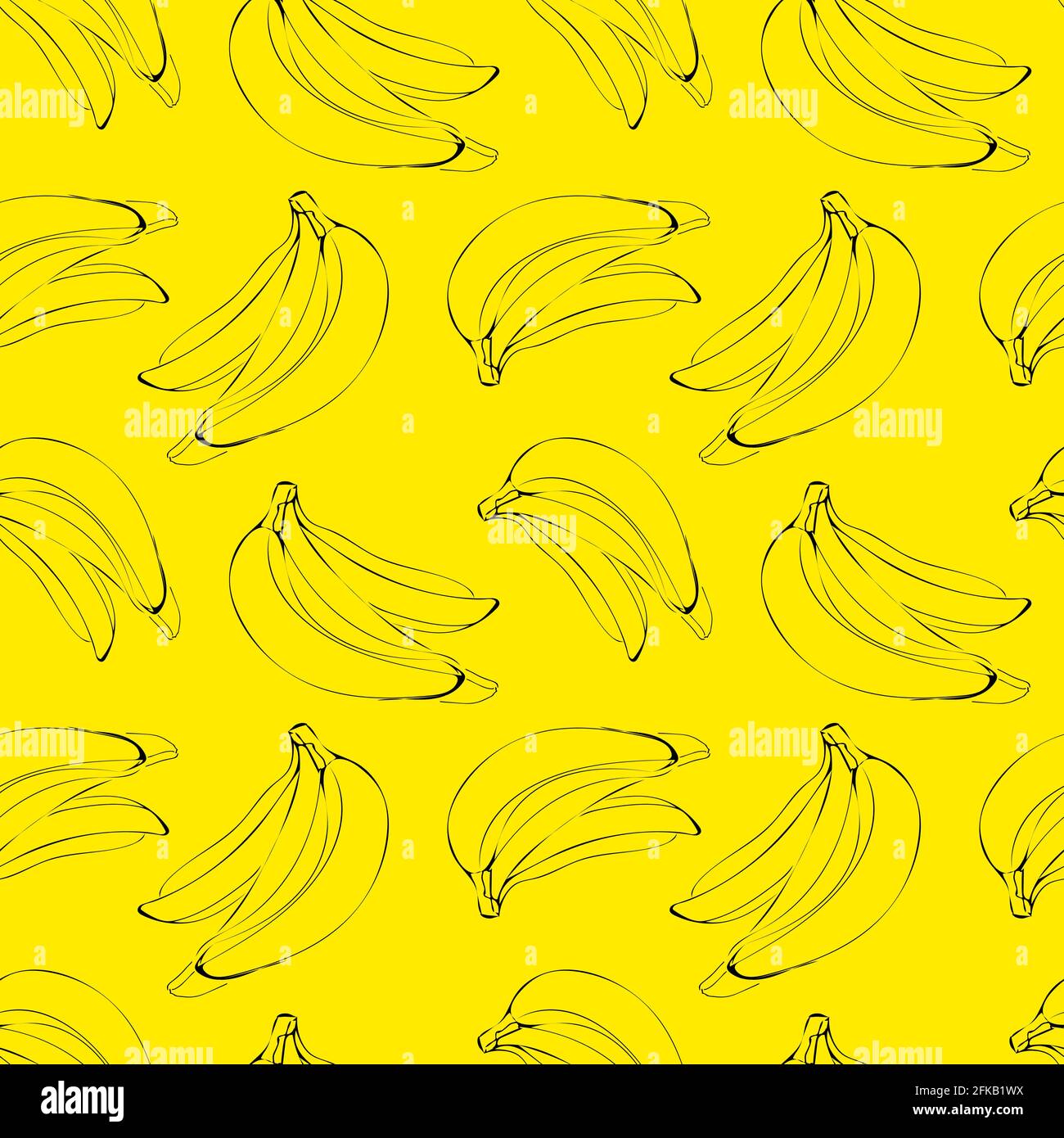 Vector seamless pattern with illustration of bananas in line art black ...