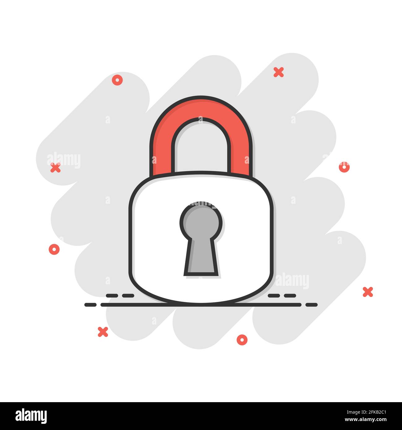 Padlock icon in comic style. Lock cartoon vector illustration on white ...
