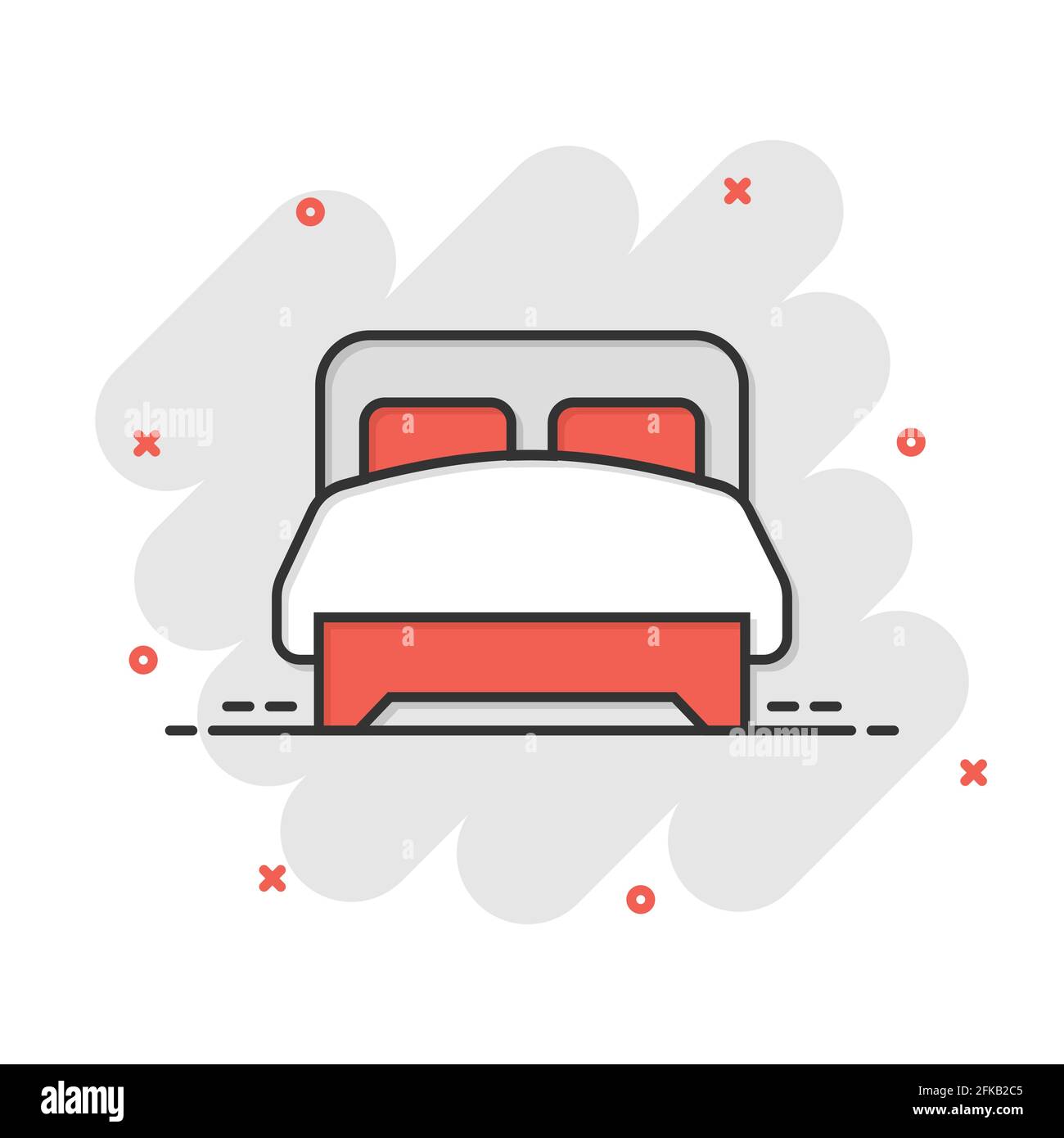 Bed icon in comic style. Bedroom cartoon sign vector illustration on ...