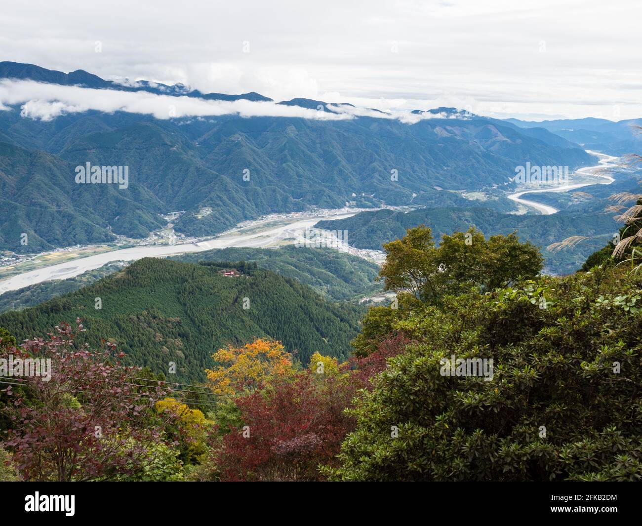 Panoramic view of Fuji river valley from the top of Mount Minobu ...
