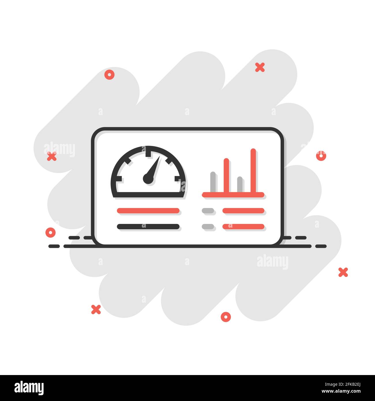 Dashboard icon in comic style. Finance analyzer cartoon vector ...