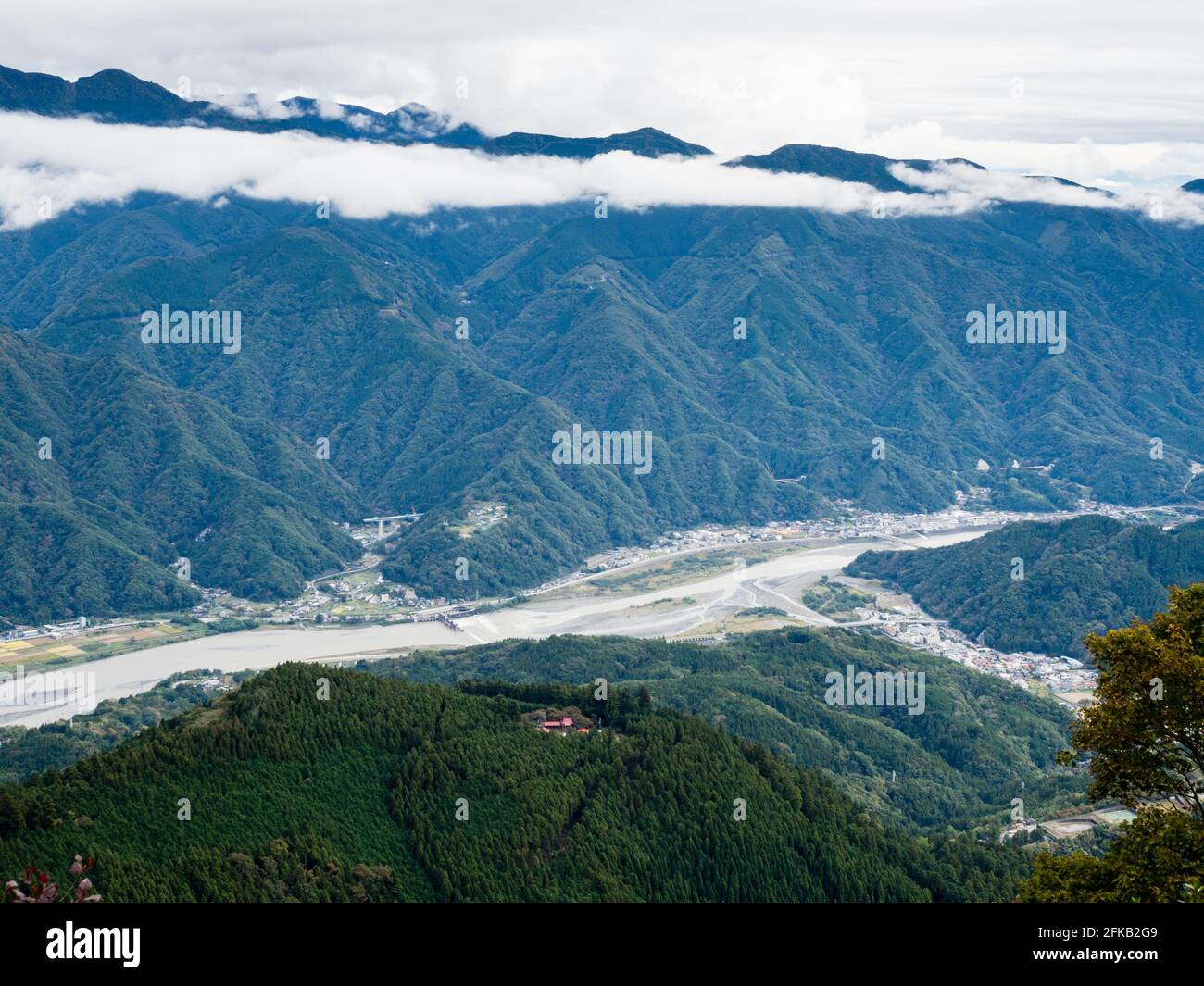 Panoramic view of Fuji river valley from the top of Mount Minobu ...