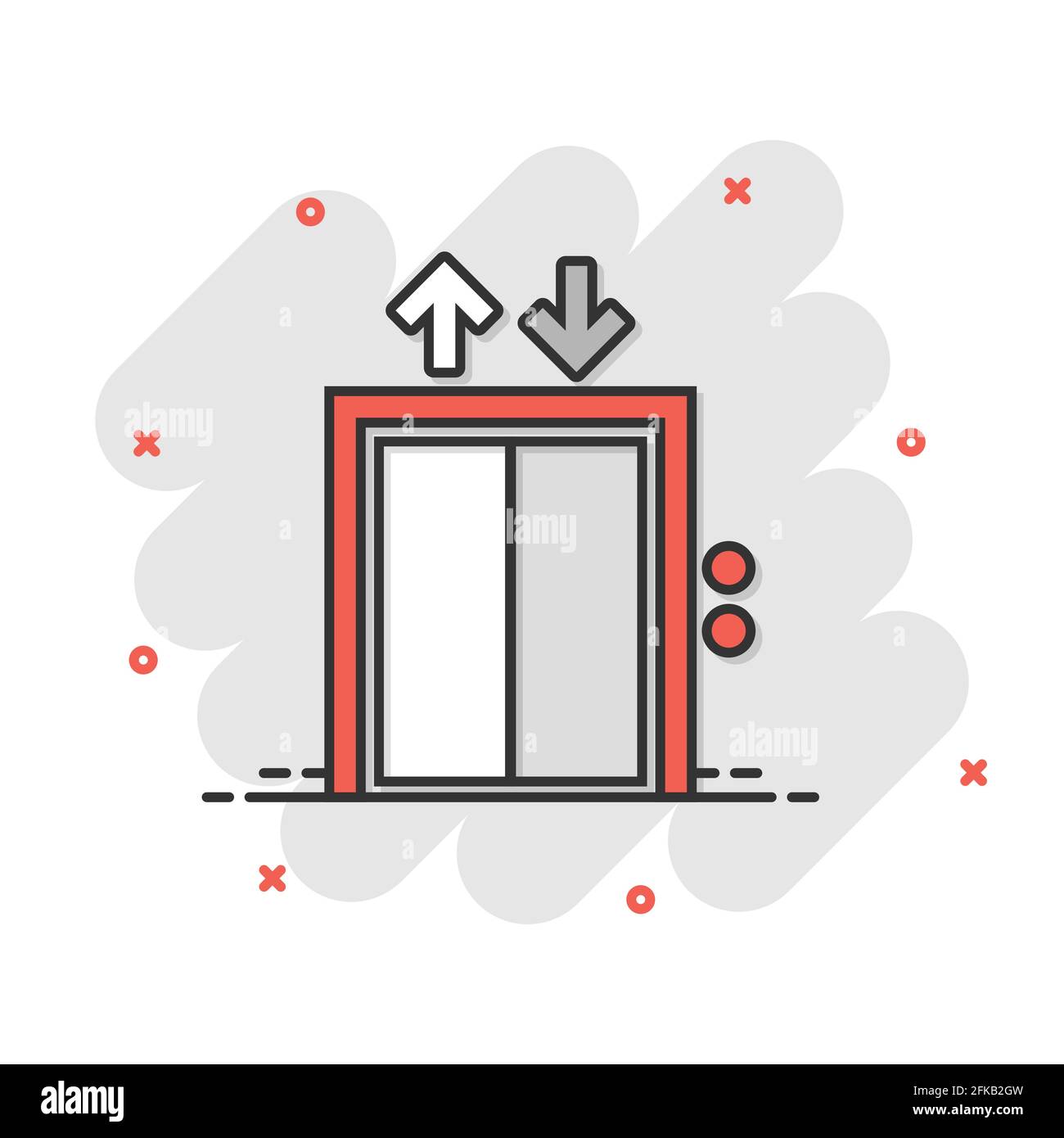 Elevator icon in comic style. Lift cartoon vector illustration on white ...