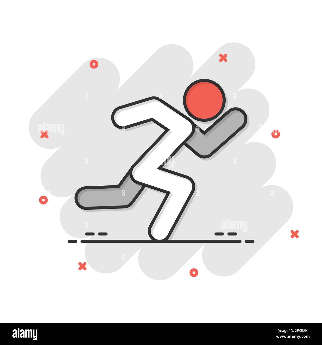 Run people icon in comic style. Jump cartoon vector illustration on ...