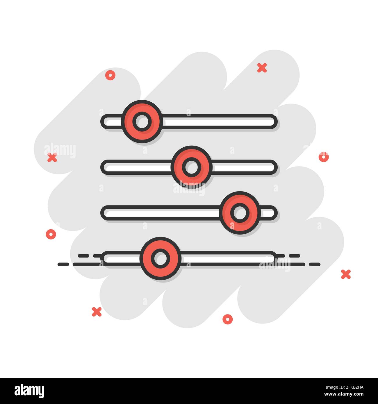 Control volume icon in comic style. Audio adjusting cartoon sign vector ...