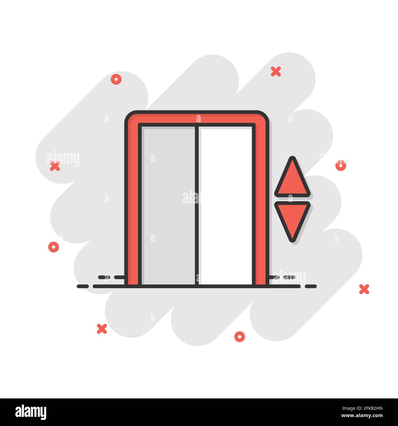 Elevator icon in comic style. Lift cartoon vector illustration on white ...