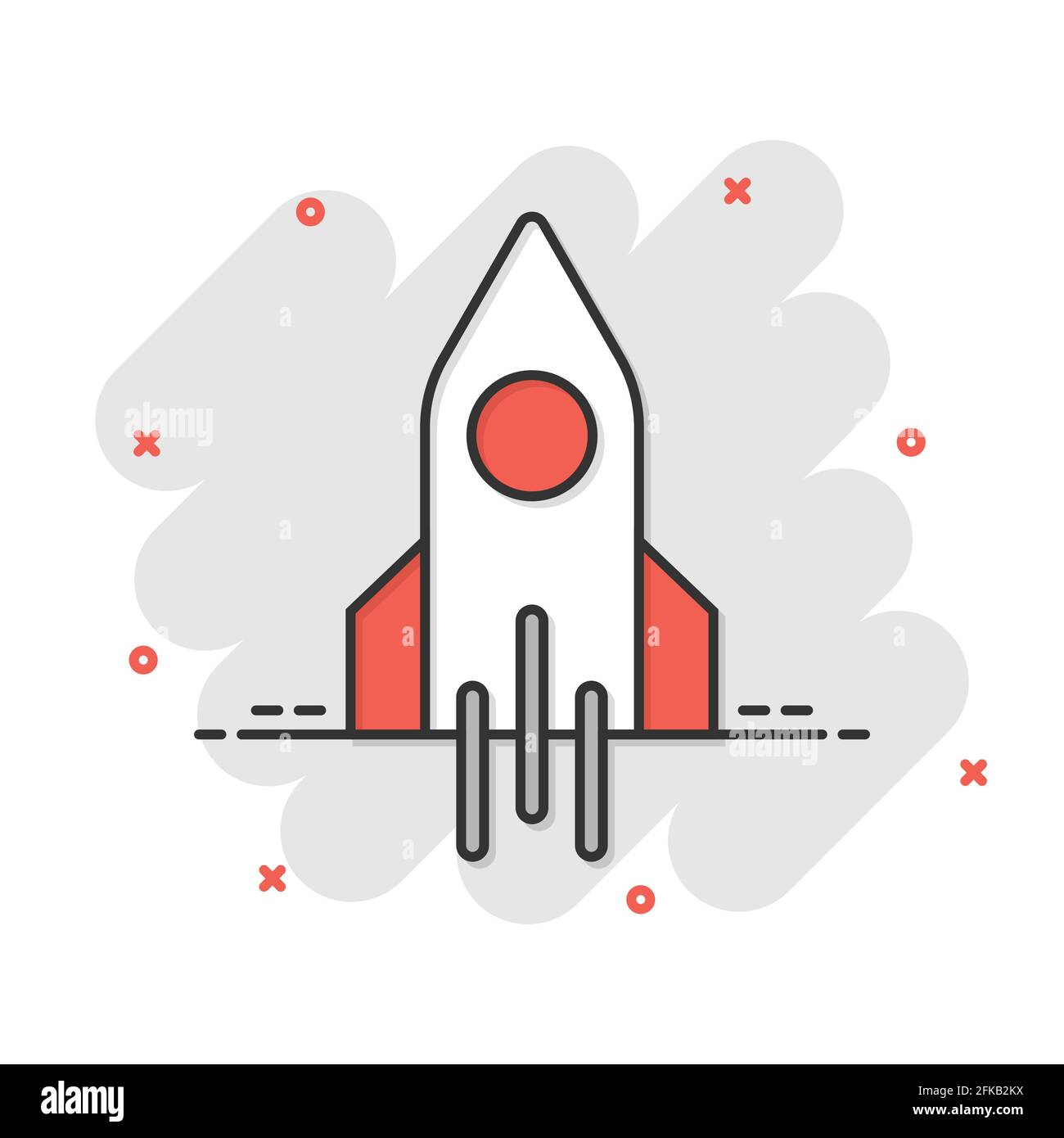 Rocket icon in comic style. Spaceship launch cartoon vector ...