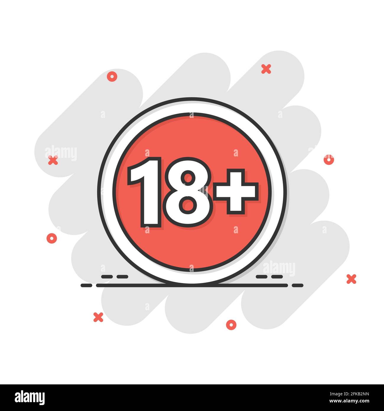 18 plus icon in comic style. Adult only cartoon vector illustration on ...