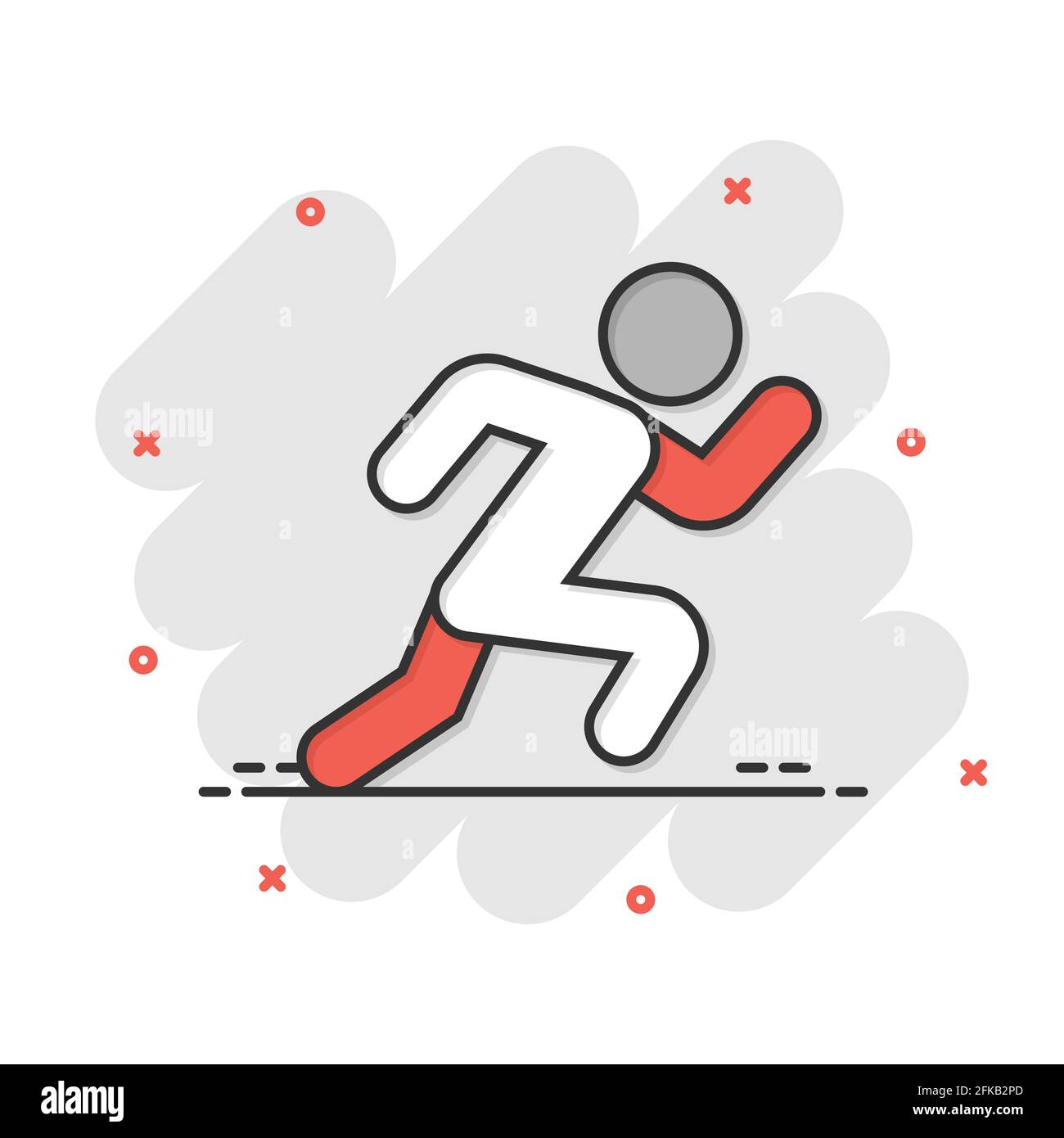 Run people icon in comic style. Jump cartoon vector illustration on ...