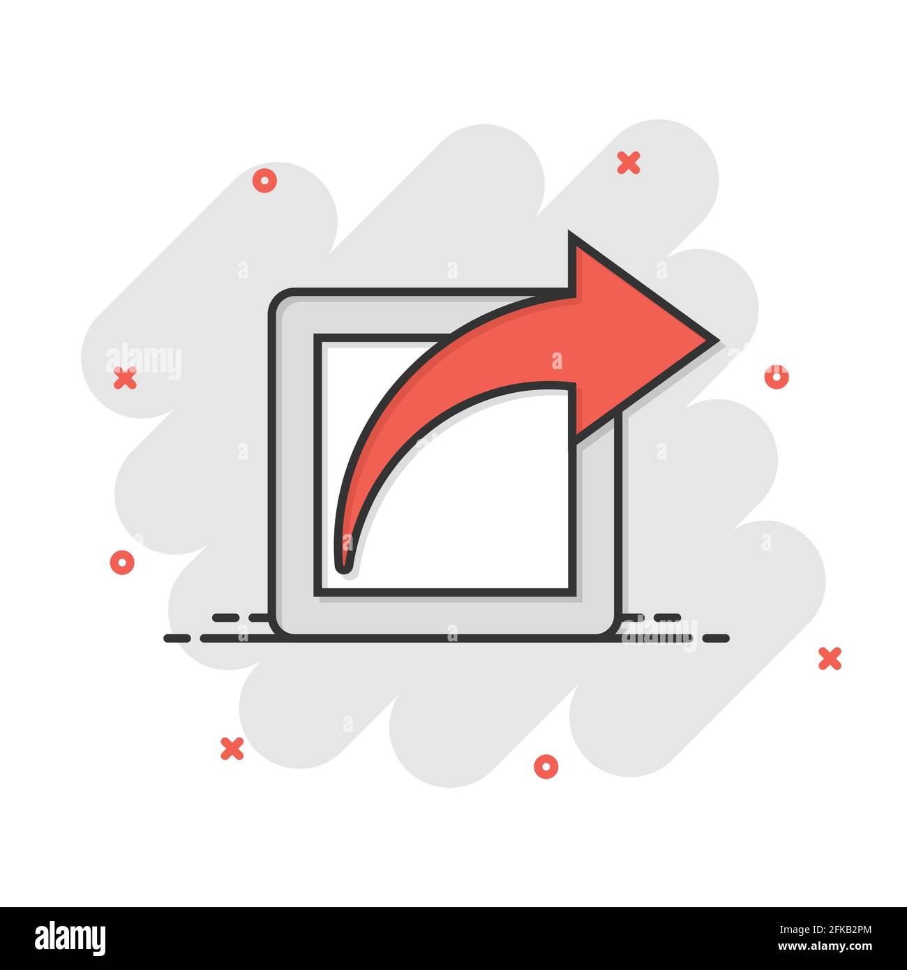 Share button icon in comic style. Arrow cartoon sign vector ...