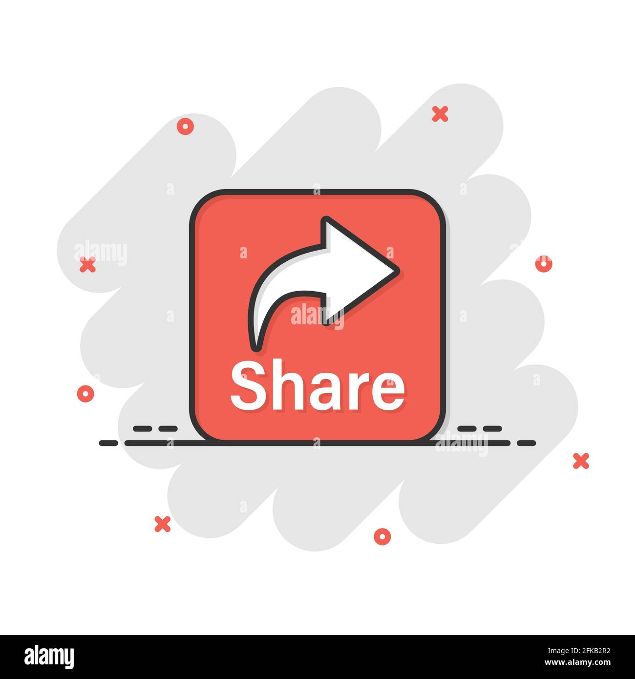 Share button icon in comic style. Arrow cartoon sign vector ...