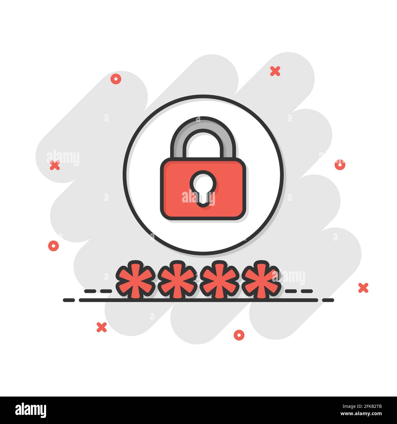Login icon in comic style. Password access cartoon vector illustration ...