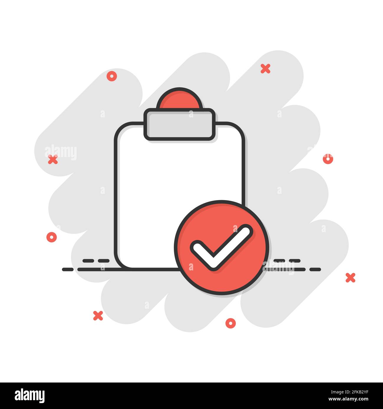 Document checkbox icon in comic style. Test cartoon vector illustration ...