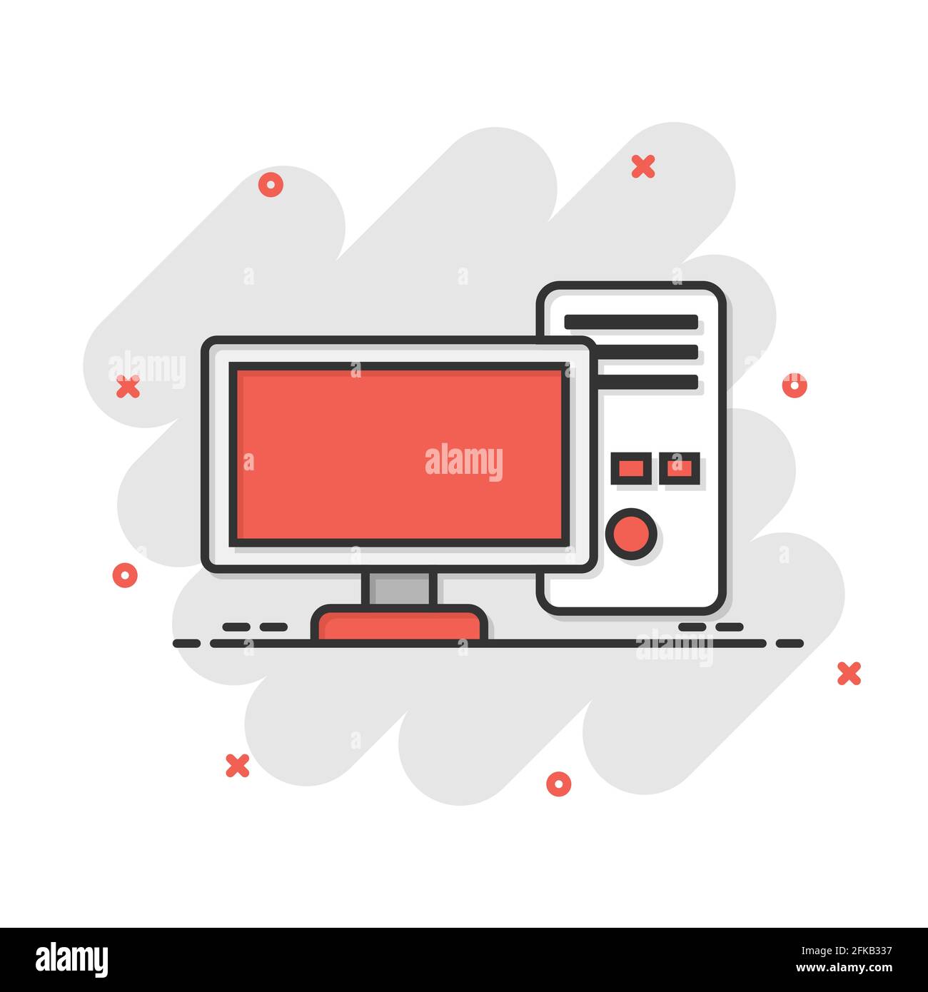Pc computer icon in comic style. Desktop cartoon vector illustration on ...