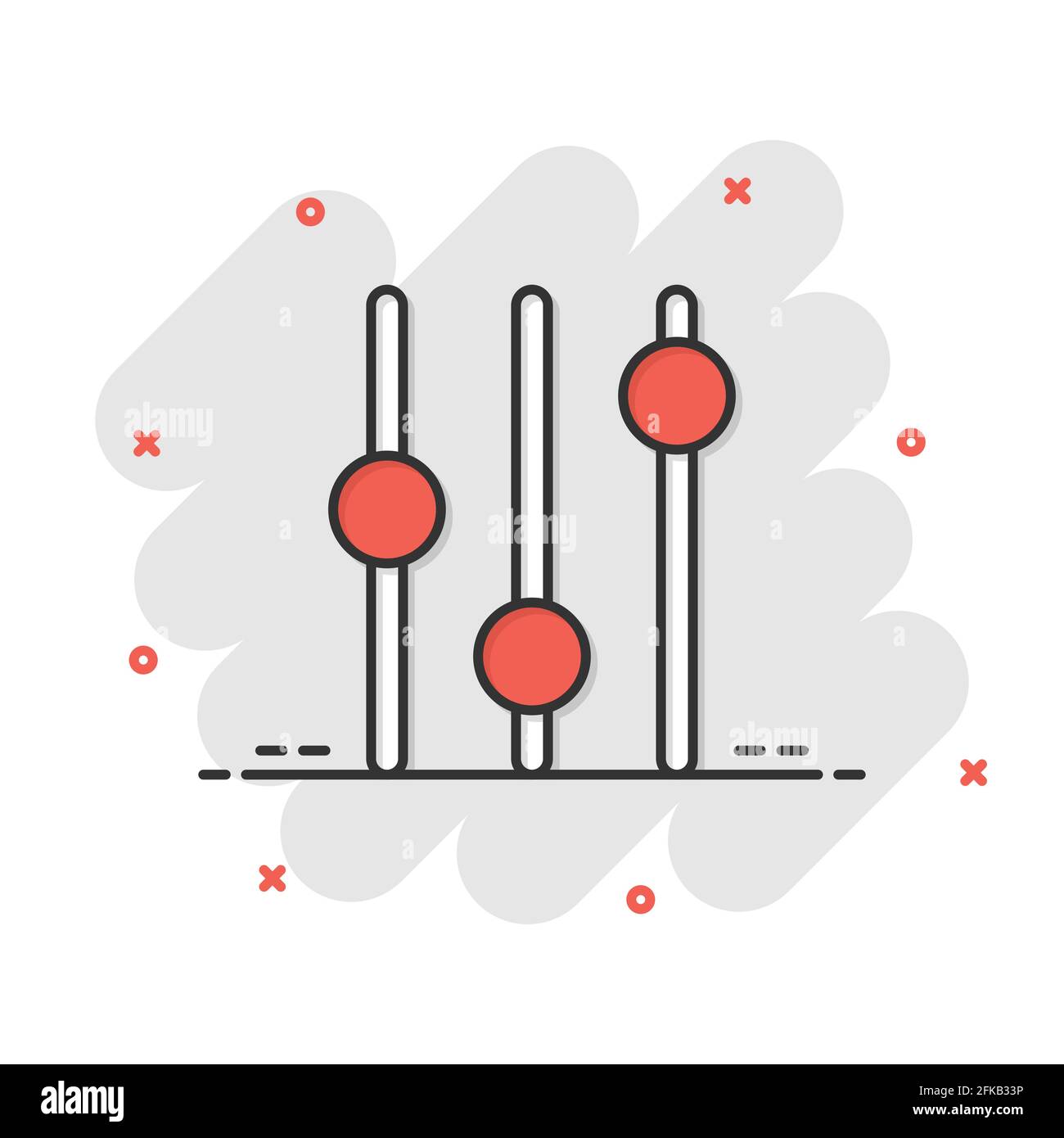 Control volume icon in comic style. Audio adjusting cartoon sign vector ...