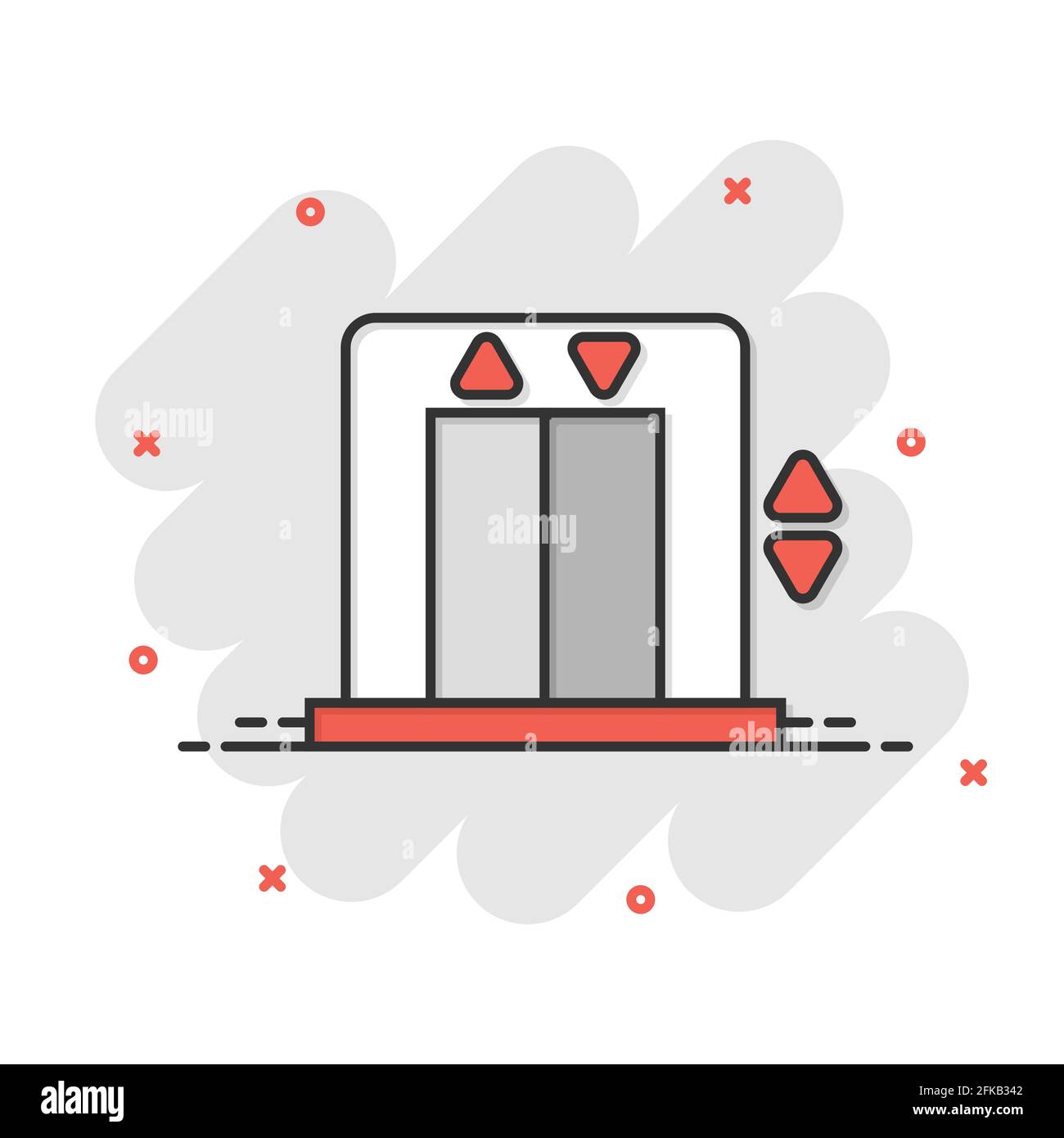 Elevator icon in comic style. Lift cartoon vector illustration on white ...
