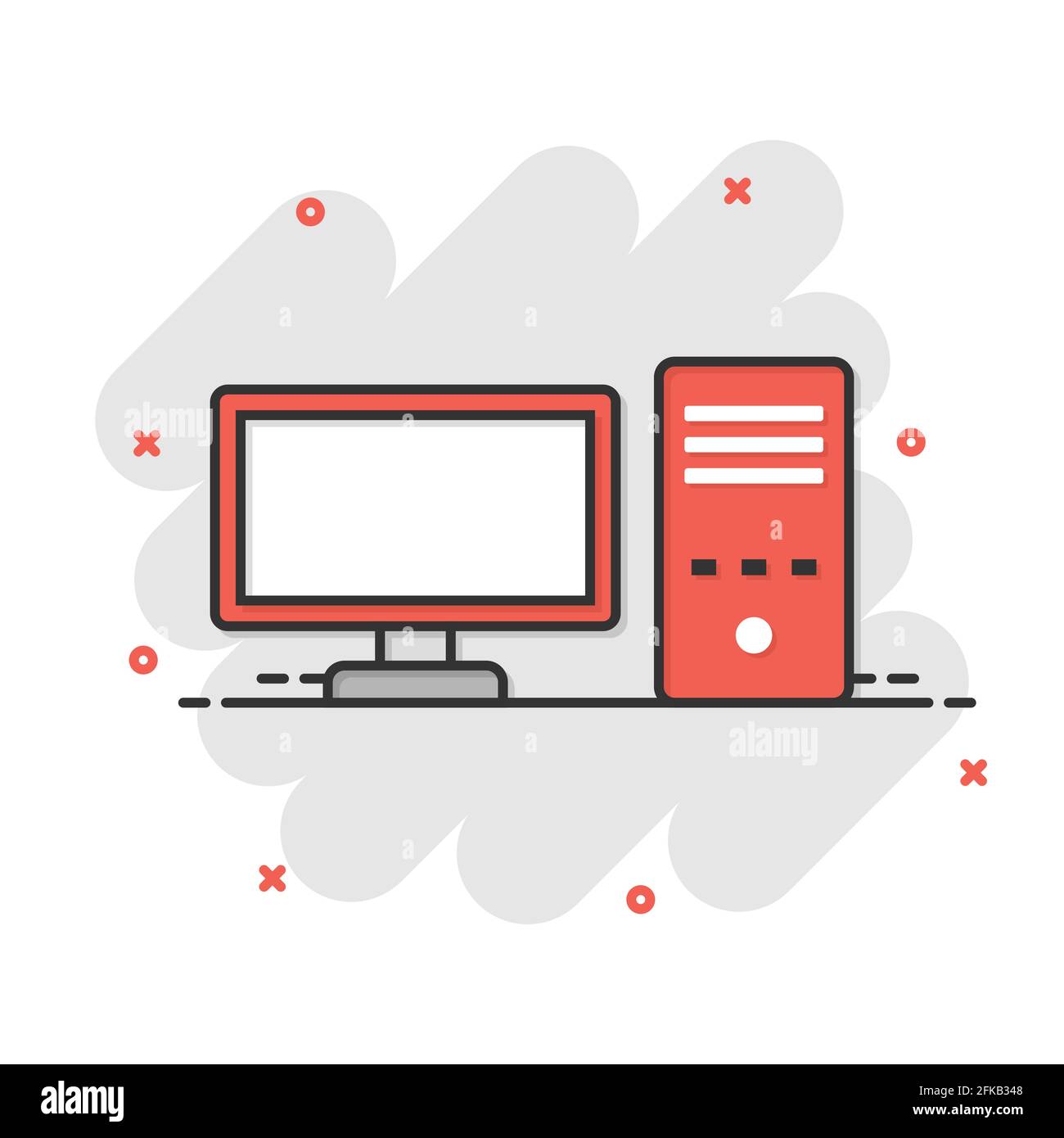 Pc computer icon in comic style. Desktop cartoon vector illustration on ...