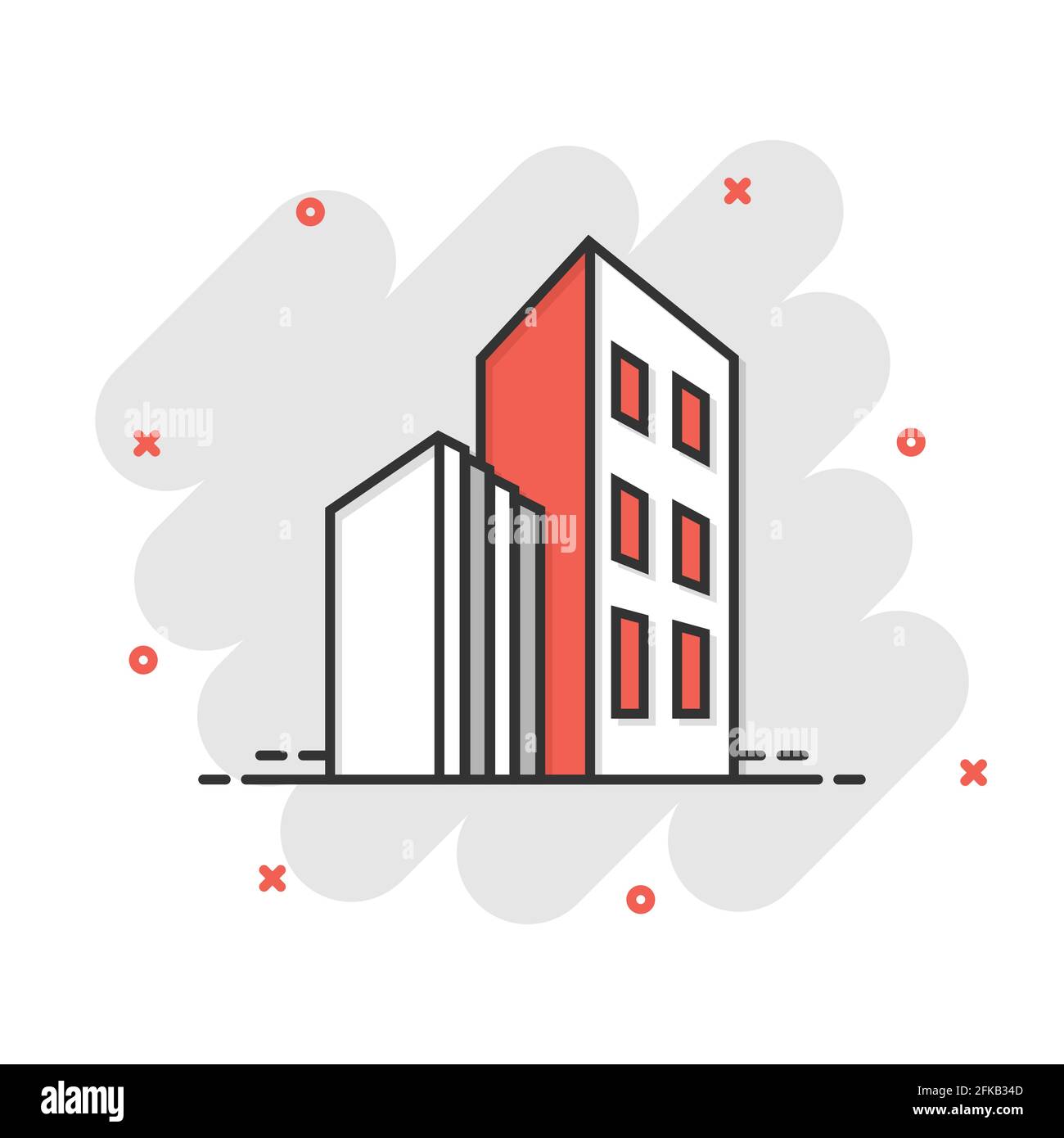 Building icon in comic style. Skyscraper cartoon vector illustration on ...