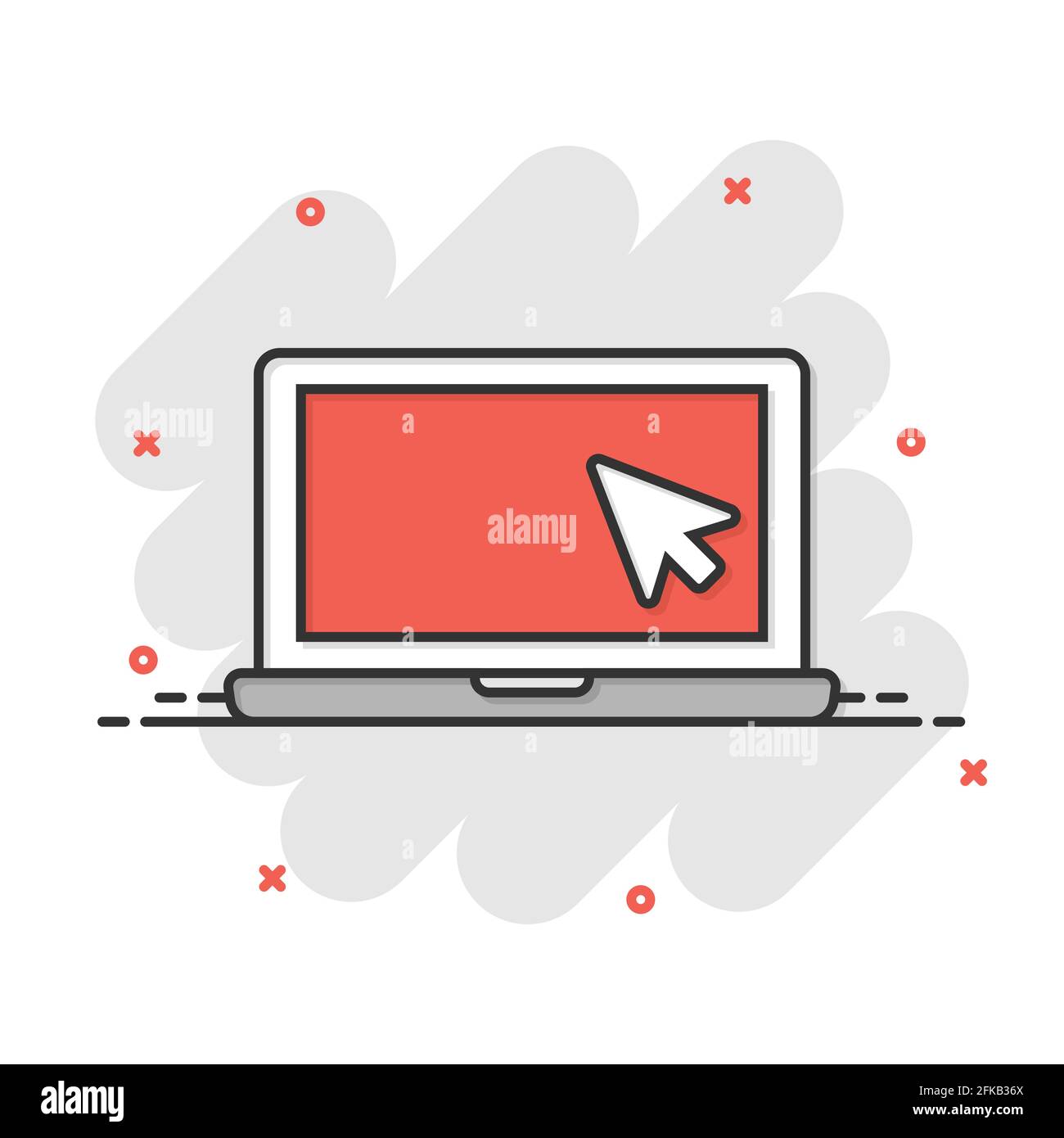 Laptop computer icon in comic style. Cursor on notebook cartoon vector ...