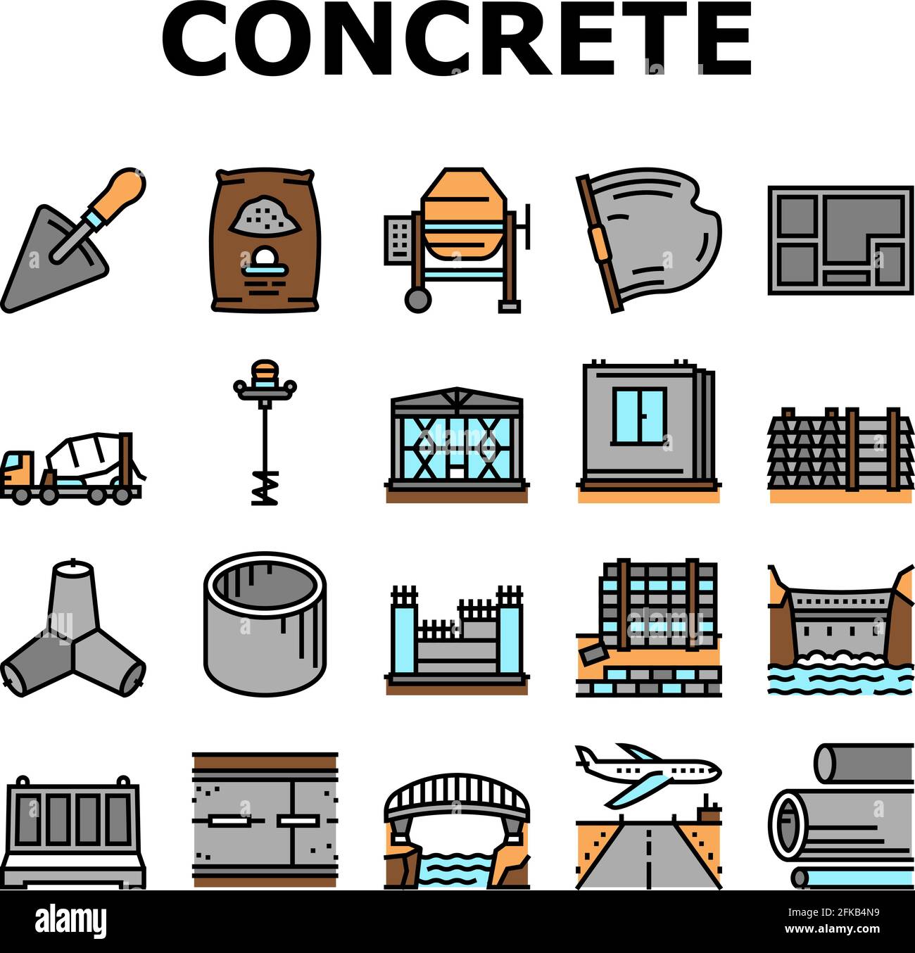 Concrete Production Collection Icons Set Vector Stock Vector Image ...