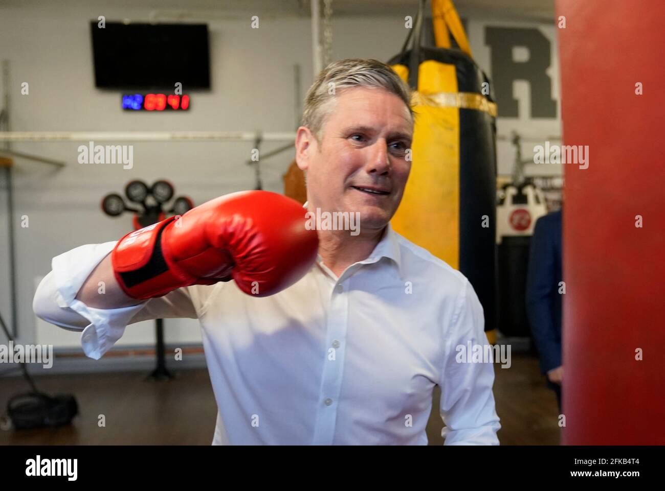 Labour leader Keir Starmer during a visit to the Vulcan Boxing Club in ...