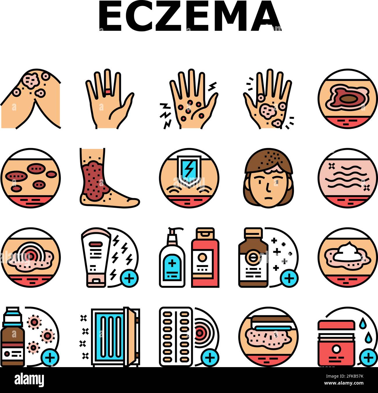 Eczema Disease Treat Collection Icons Set Vector Stock Vector Image
