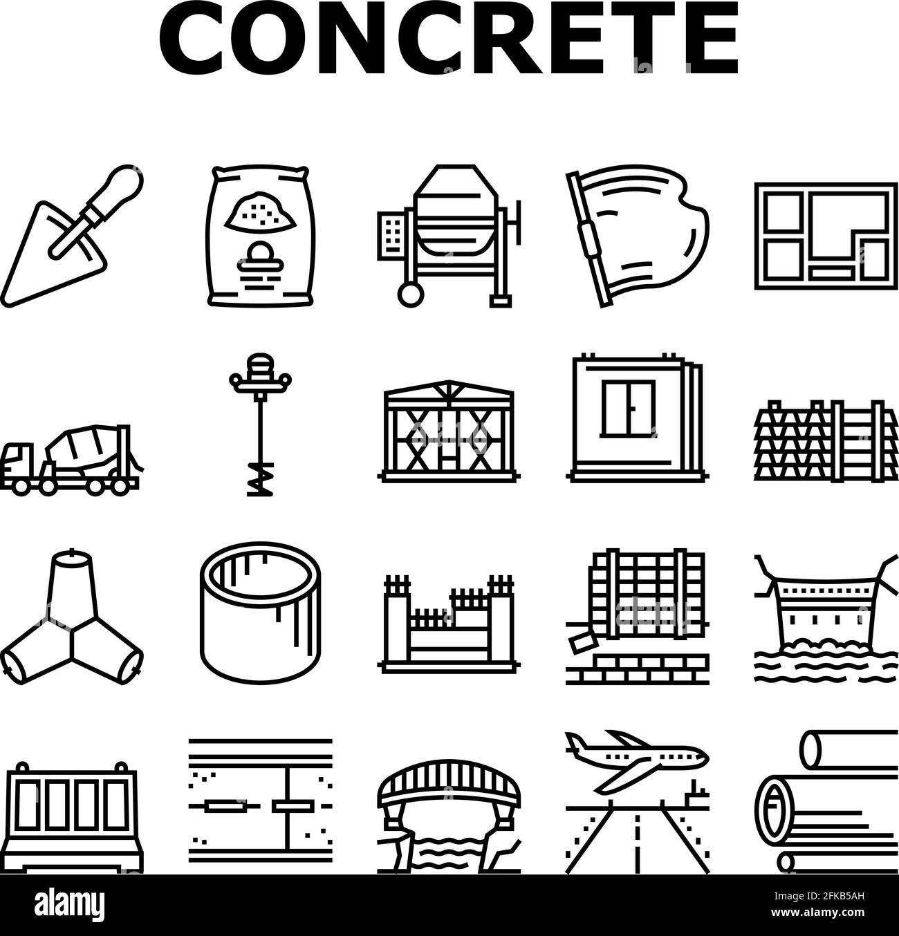 Concrete Production Collection Icons Set Vector Stock Vector Image ...