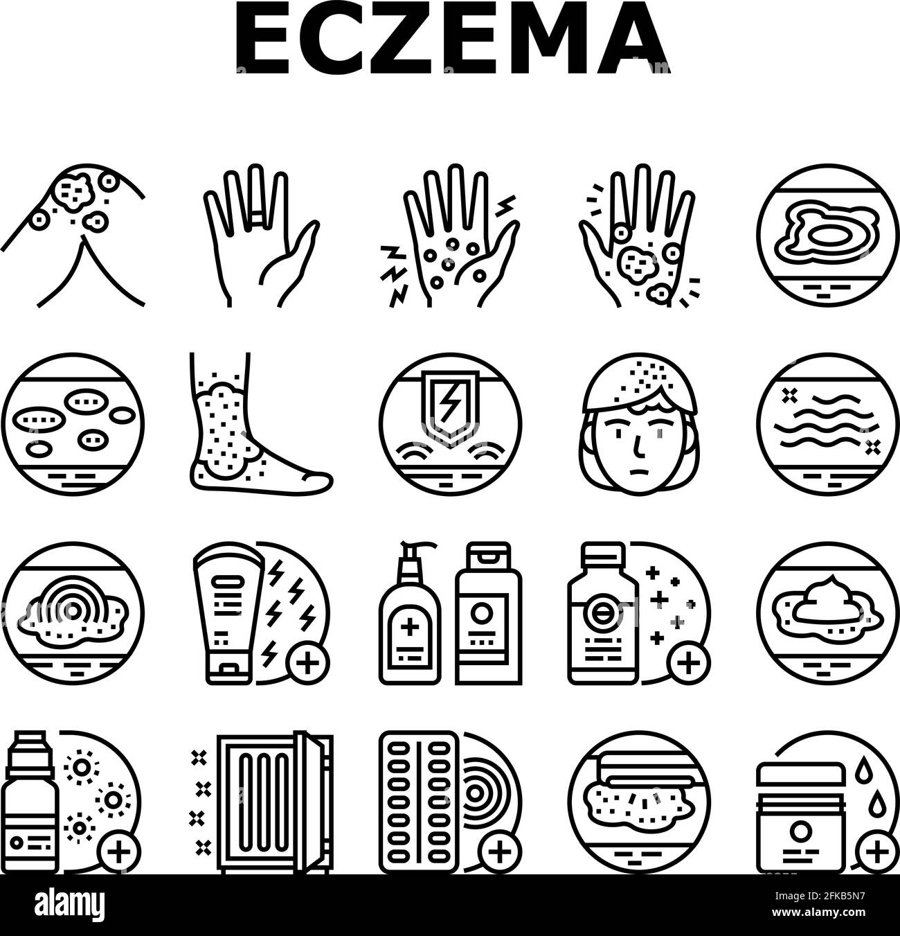 Eczema Disease Treat Collection Icons Set Vector Stock Vector Image